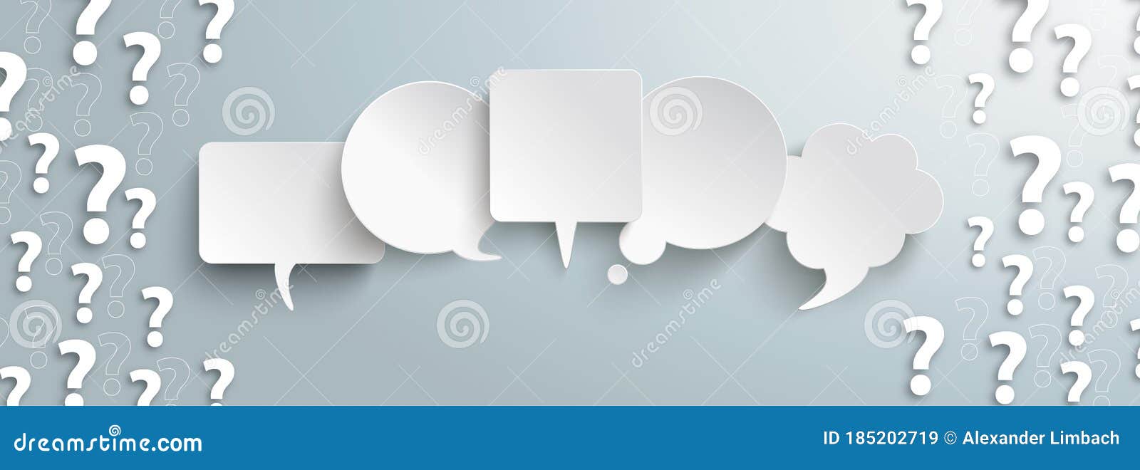 White Question Marks Speech Bubbles Gray Centre Header Stock Vector ...