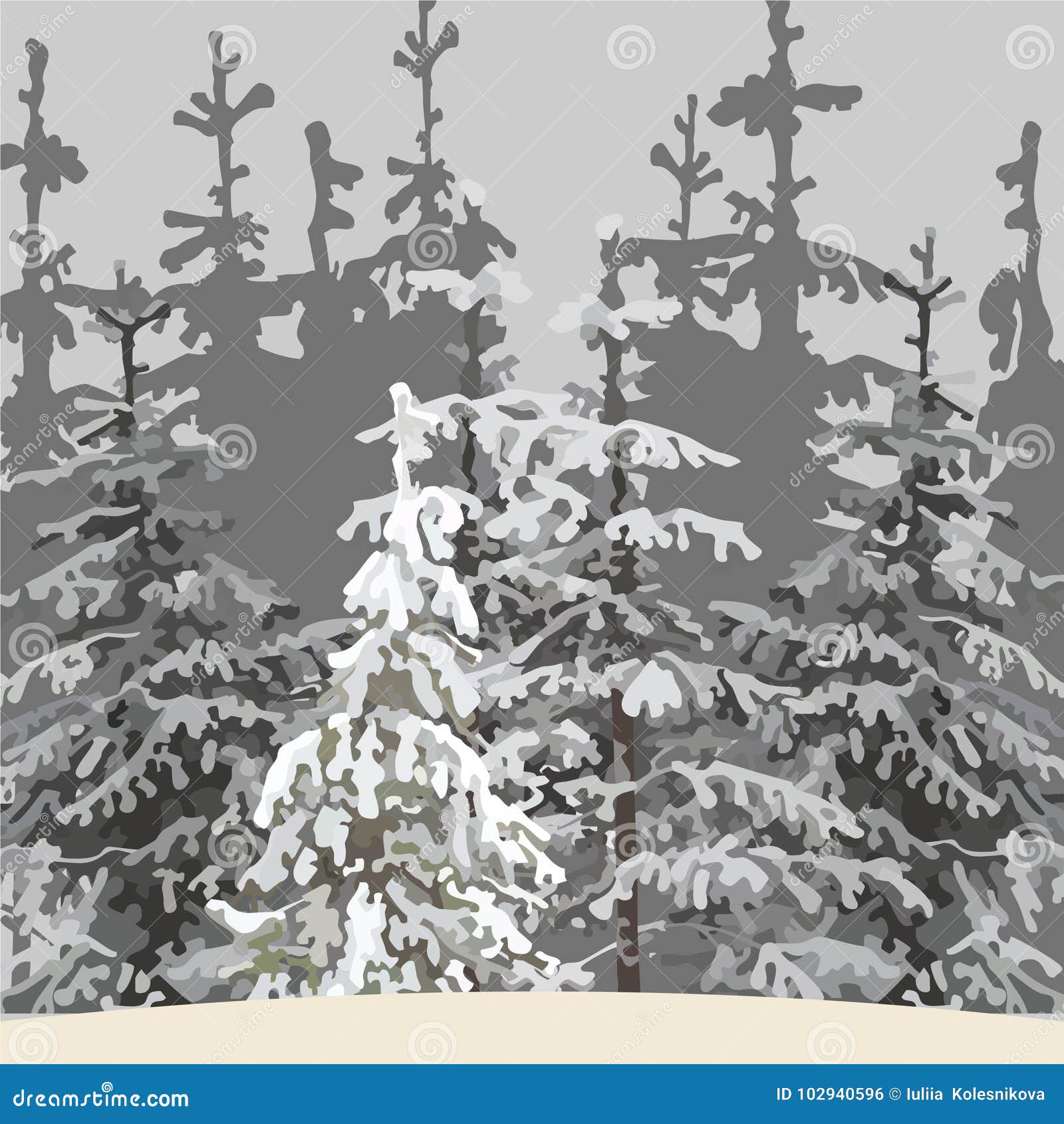 Gray Background of the Winter Forest with Snowy Trees Stock Vector ...