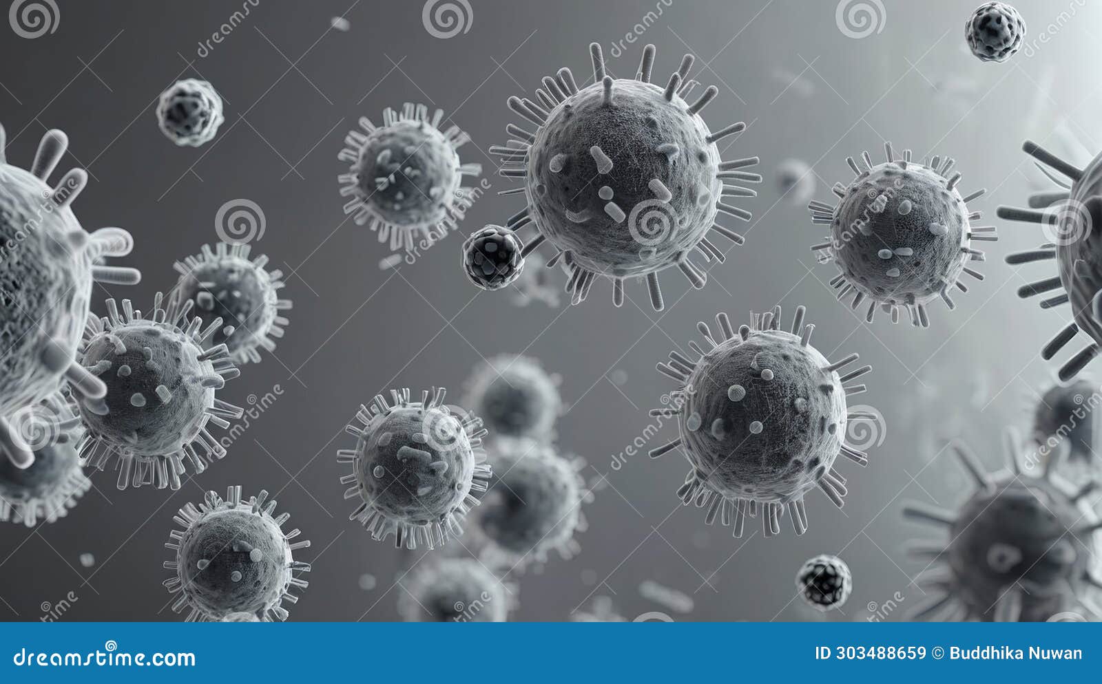 Gray Bacteria and Viruses of Various Shapes Against a Light Gray ...