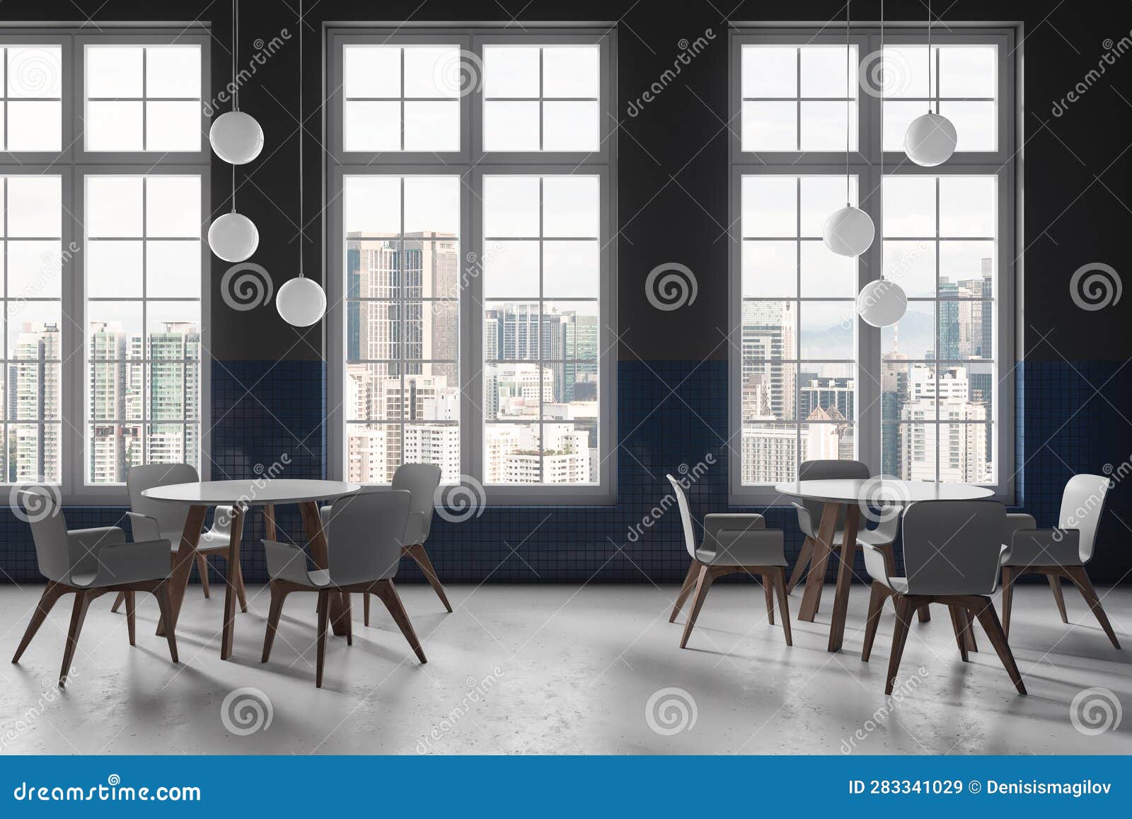 Gray and Blue Tile Restaurant Interior Stock Illustration ...