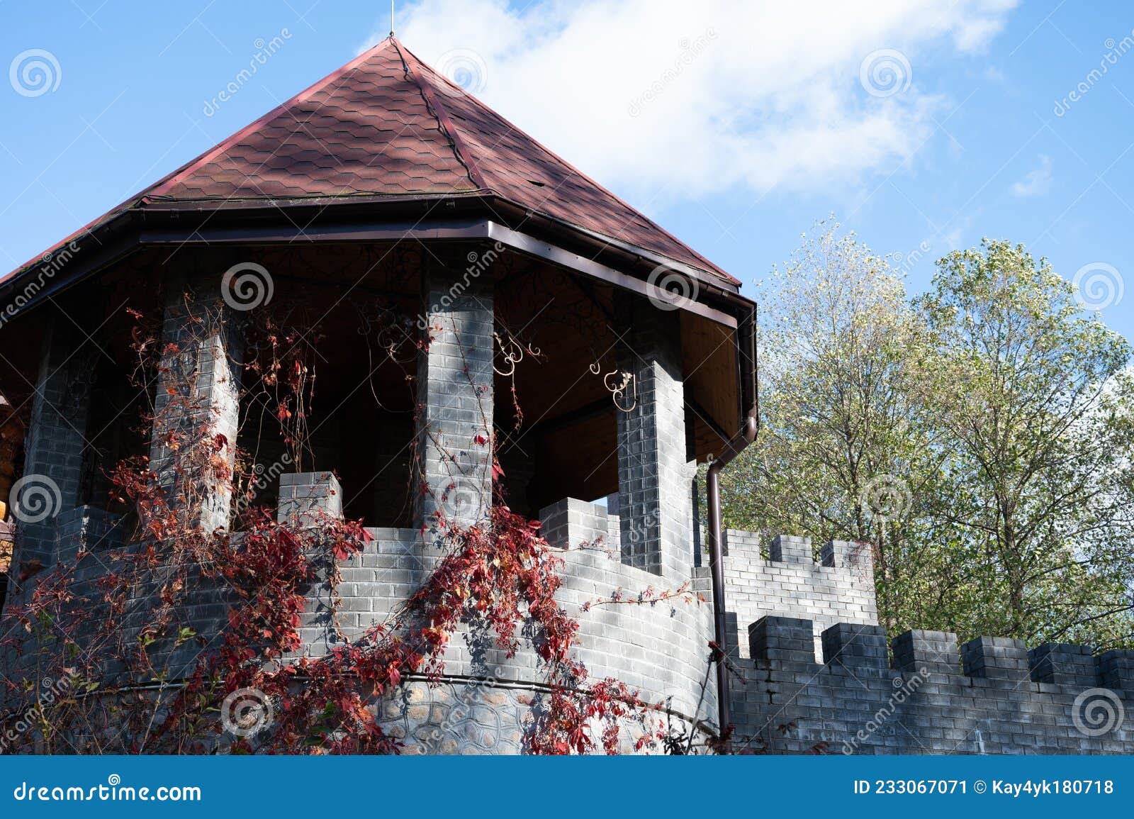 Gray Brick Manor House with Tower. Old Stone House Stock Image - Image ...