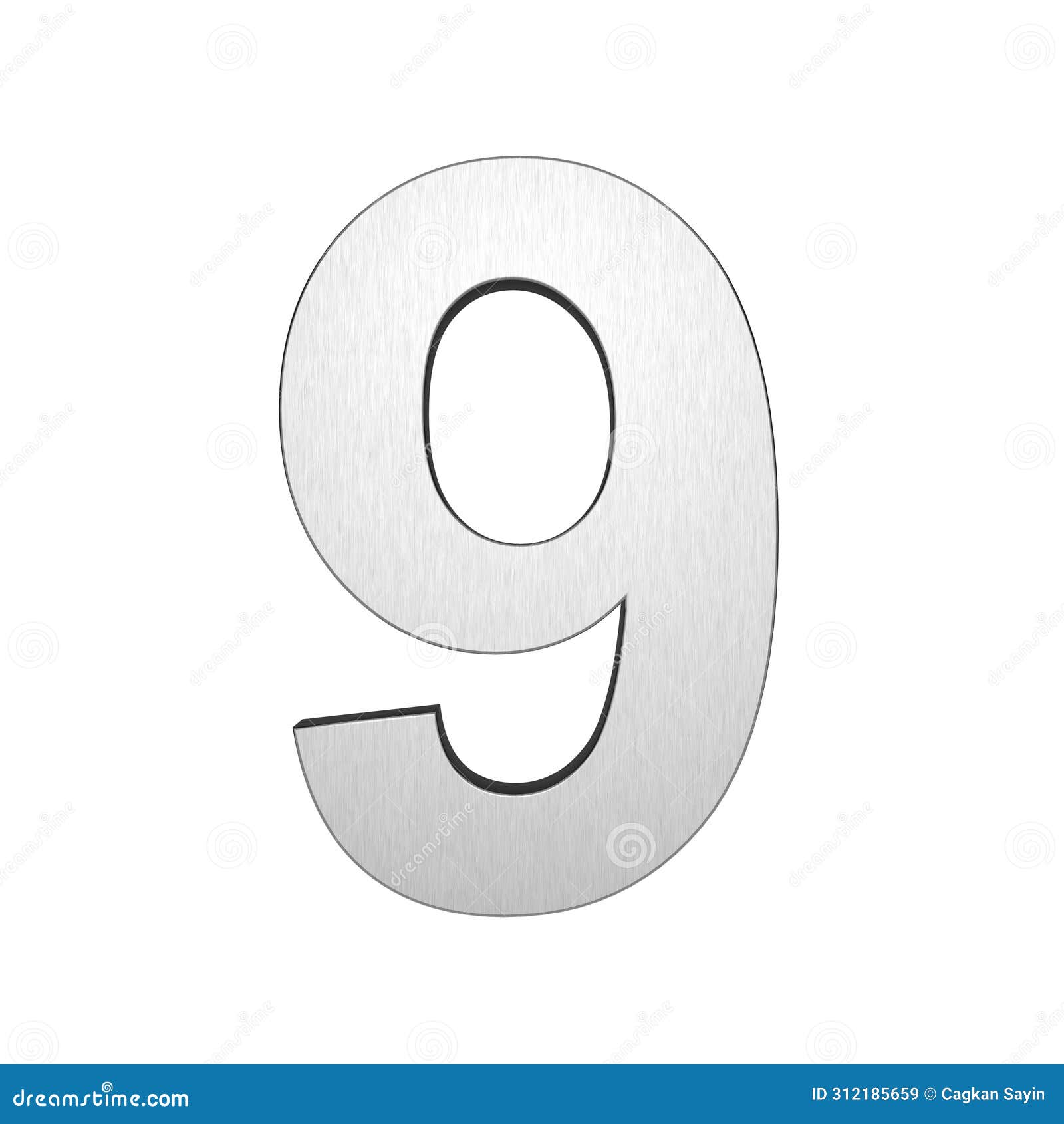 Gray Brushed Metal Number Nine 9 Isolated on White Background Stock ...