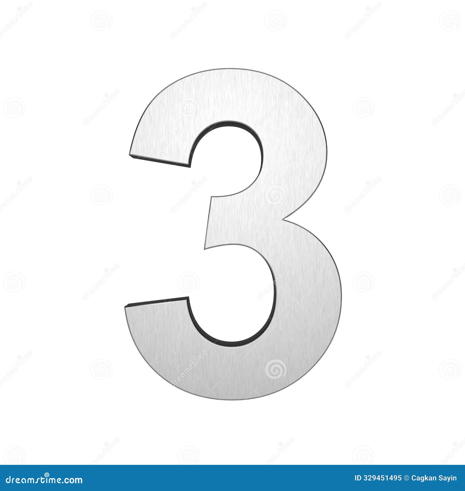 Gray Brushed Metal Number Three 3 Isolated on White Background Stock ...