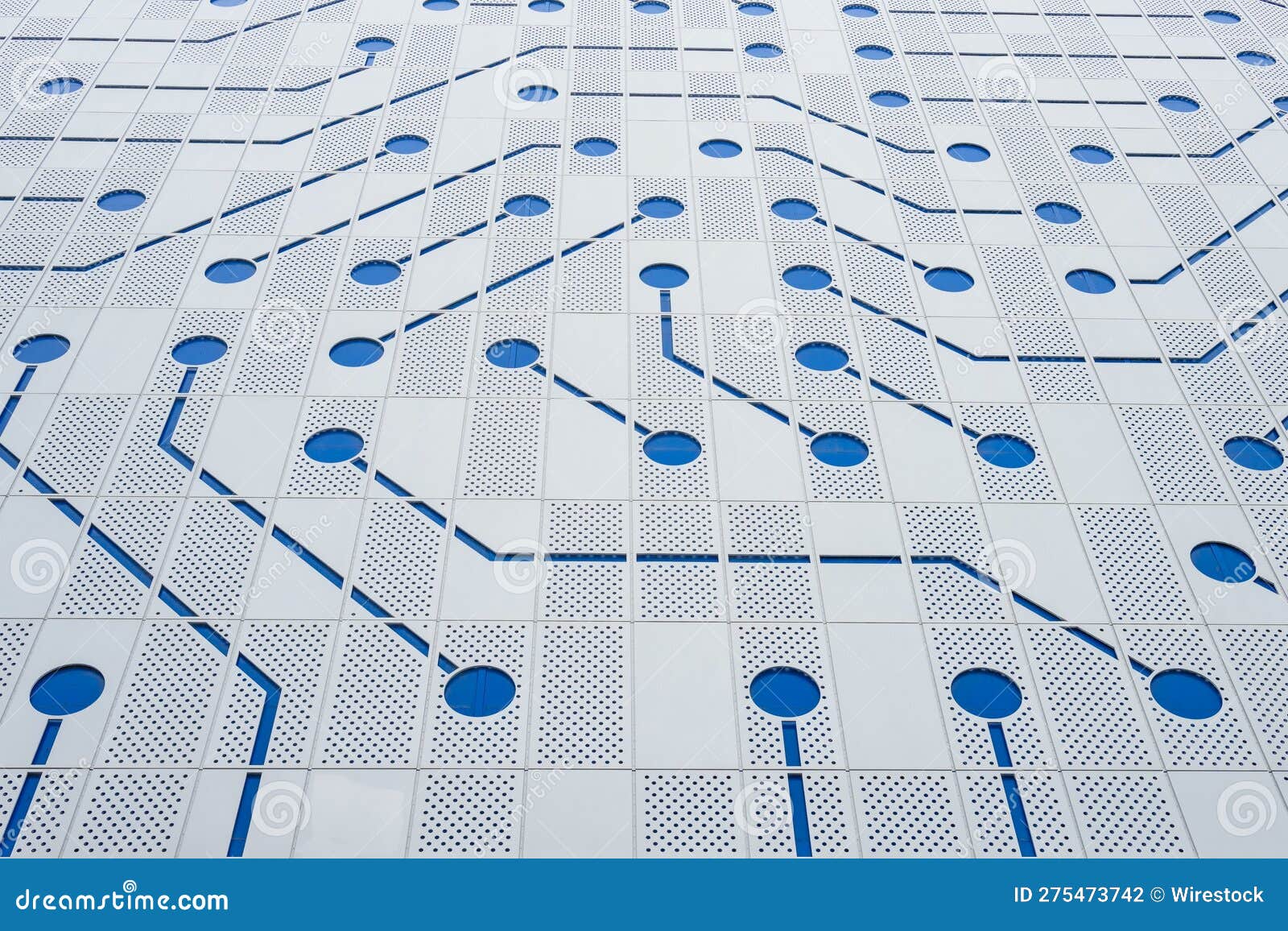 A Gray Building Exterior with a Blue Connection Network Design Stock ...