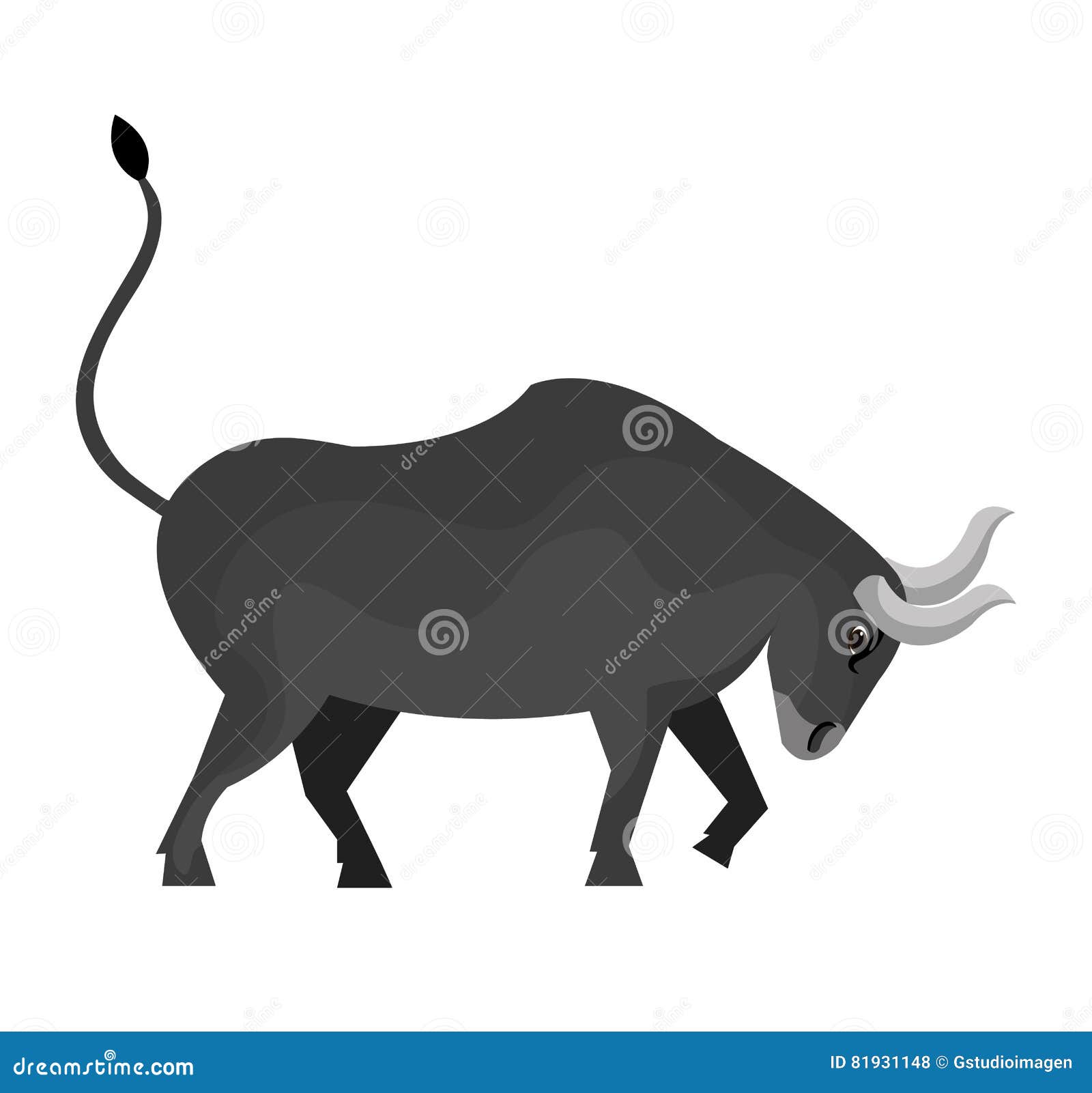 Gray Bull Angry Cartoon Isolated on White Stock Vector - Illustration ...