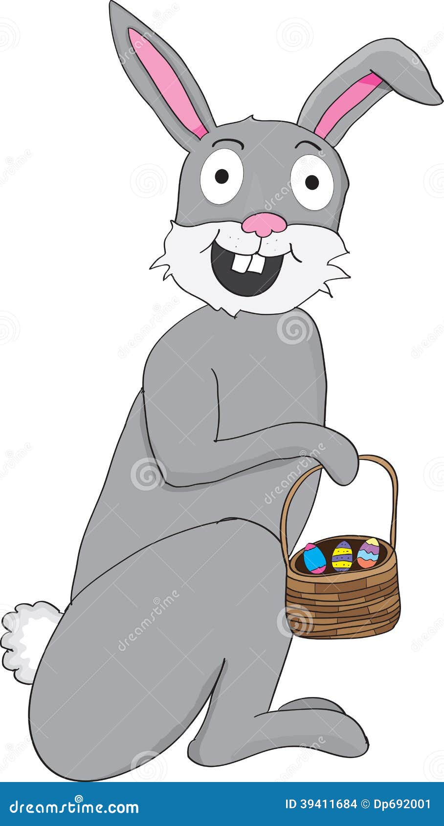 Gray Bunny with Easter Basket Stock Vector - Illustration of holiday ...