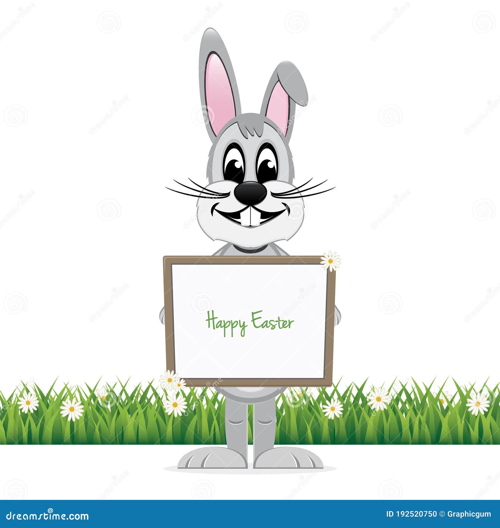 Gray Bunny Hold Happy Easter Sign Board Isolated Stock Vector ...