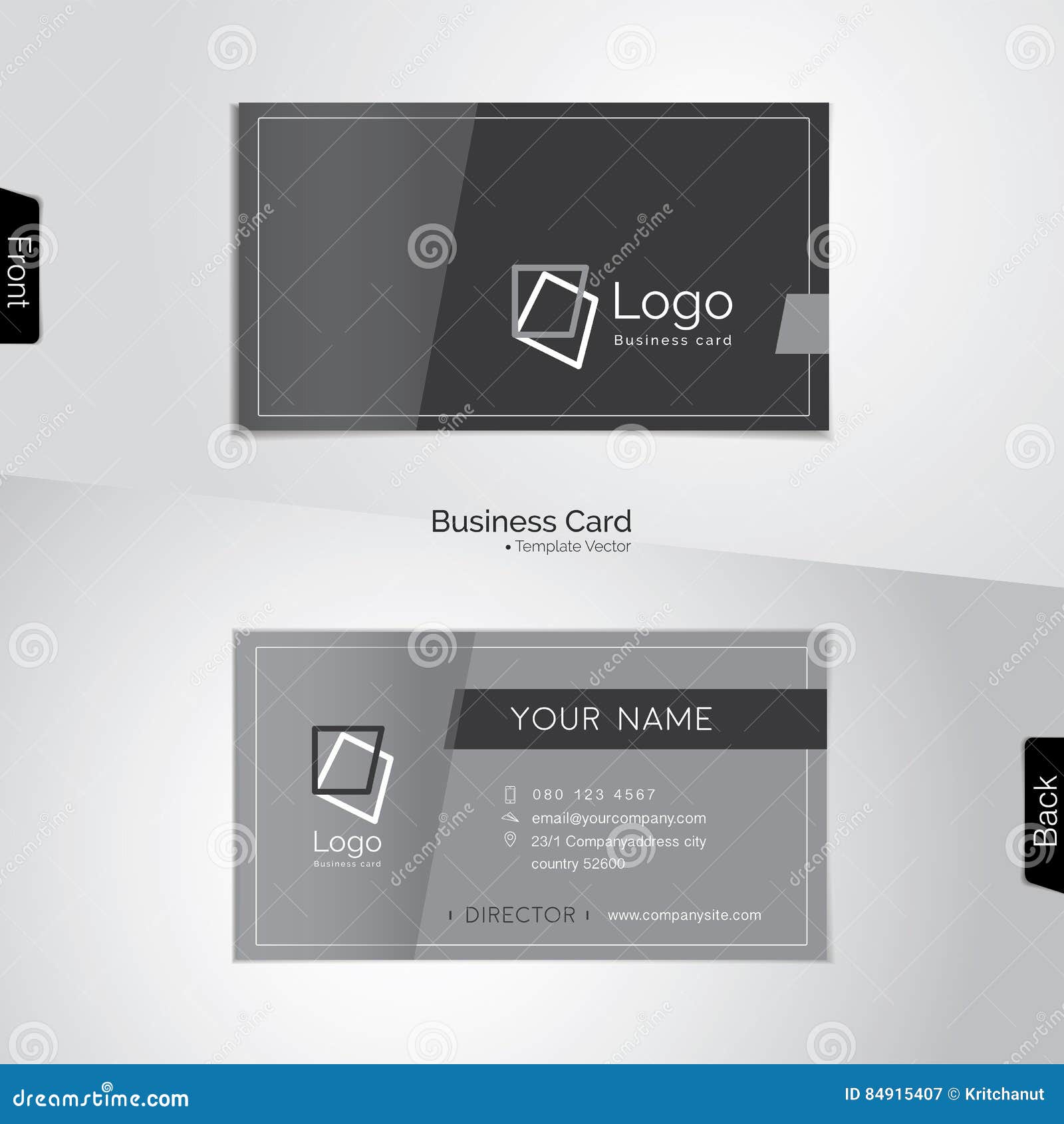 Gray Business Card Vector Template Stock Vector - Illustration of dark ...