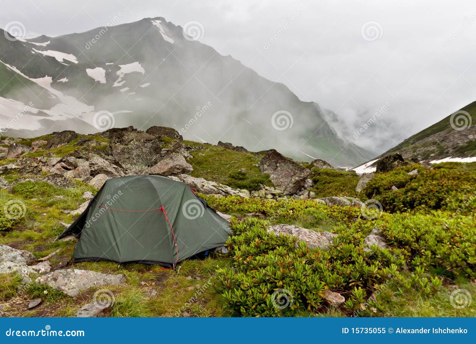 Gray Camping Tent in Mountains. Stock Image - Image of environment ...