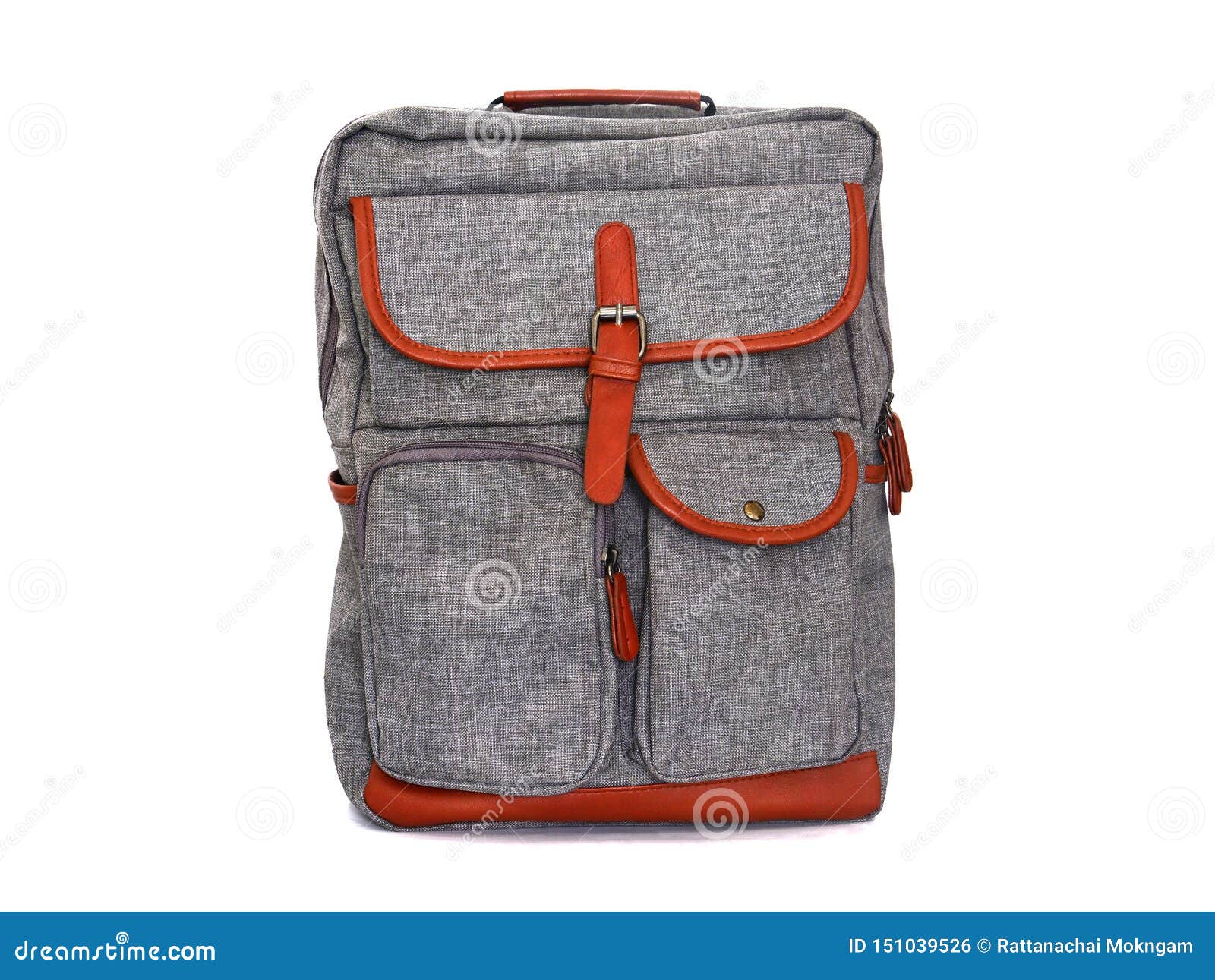 Gray Canvas with Leather Backpack Isolated on White Background ...