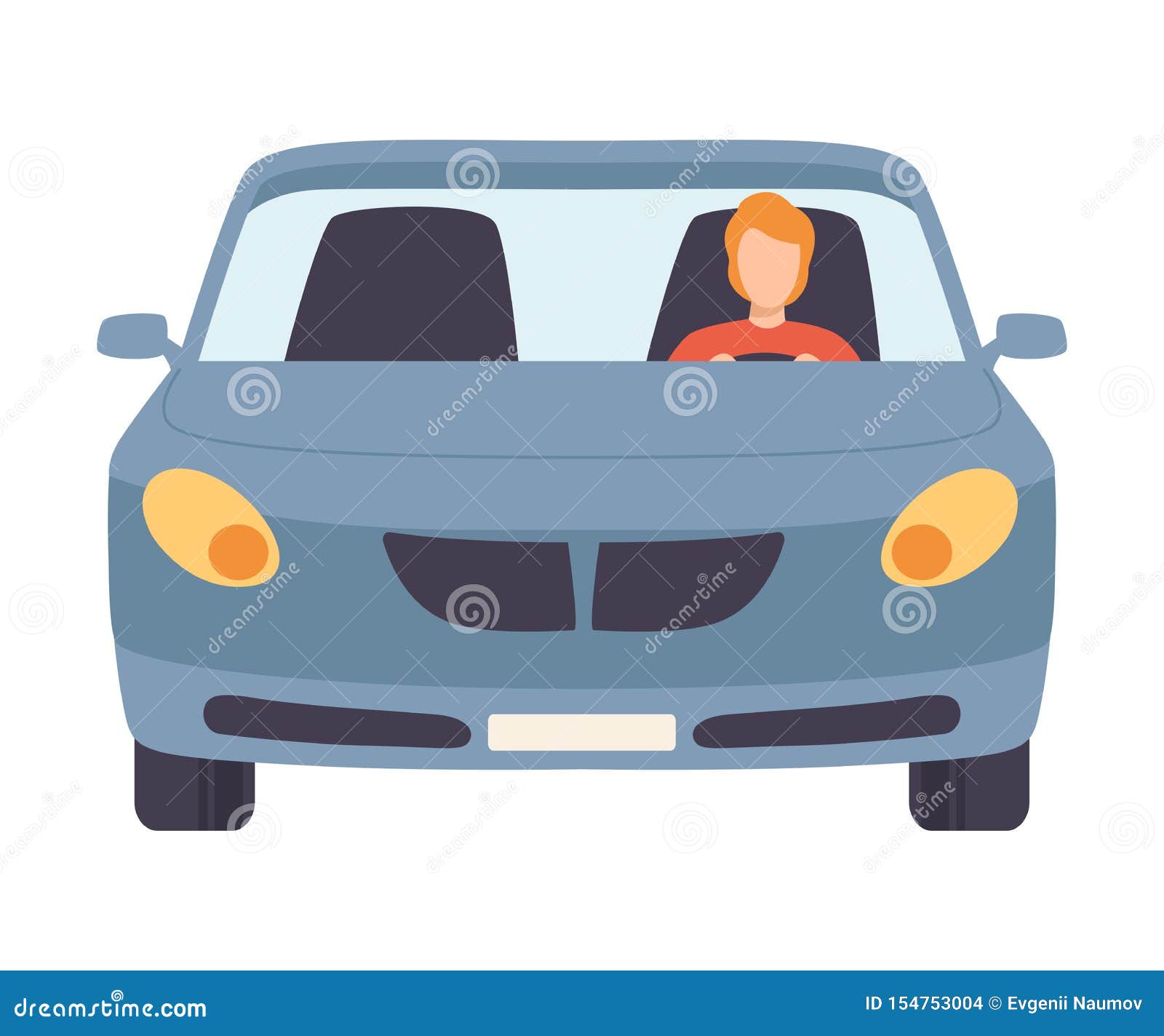 Gray Car with Driver, Front View Flat Vector Illustration Stock Vector ...