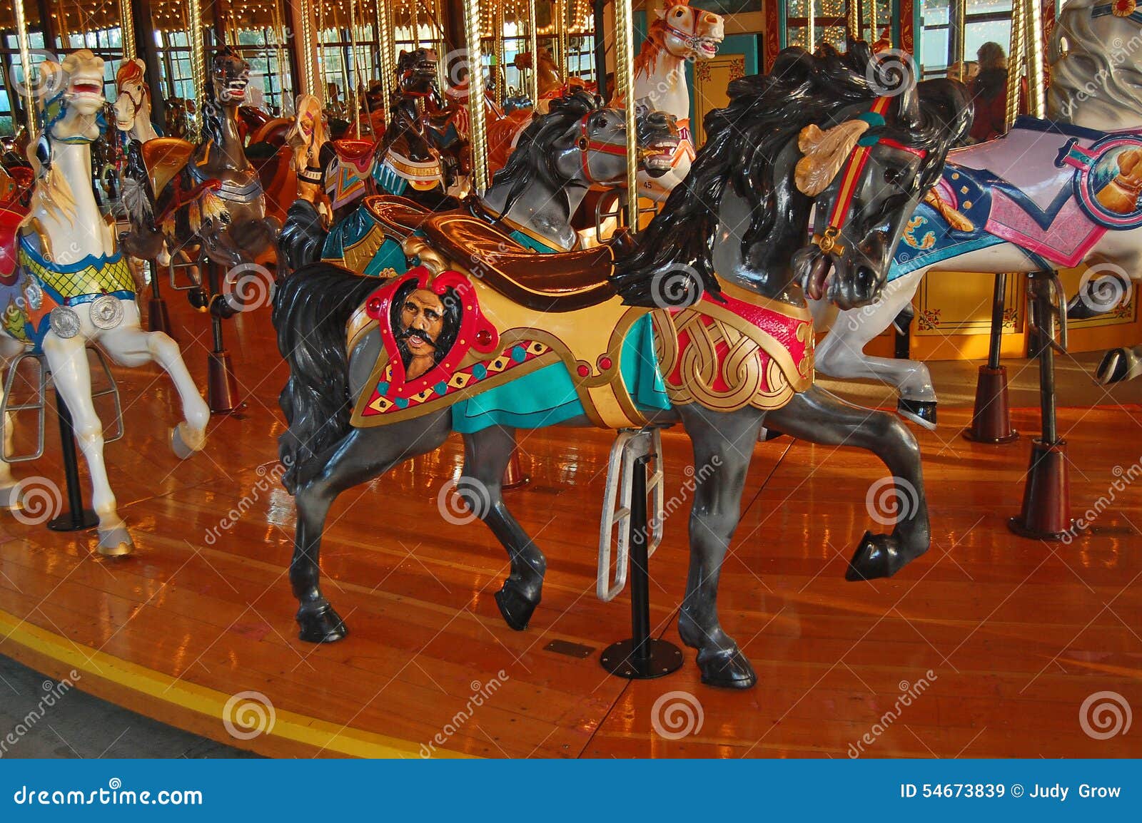 Gray Carousel Horse with Black Mane Stock Image - Image of elaborate ...