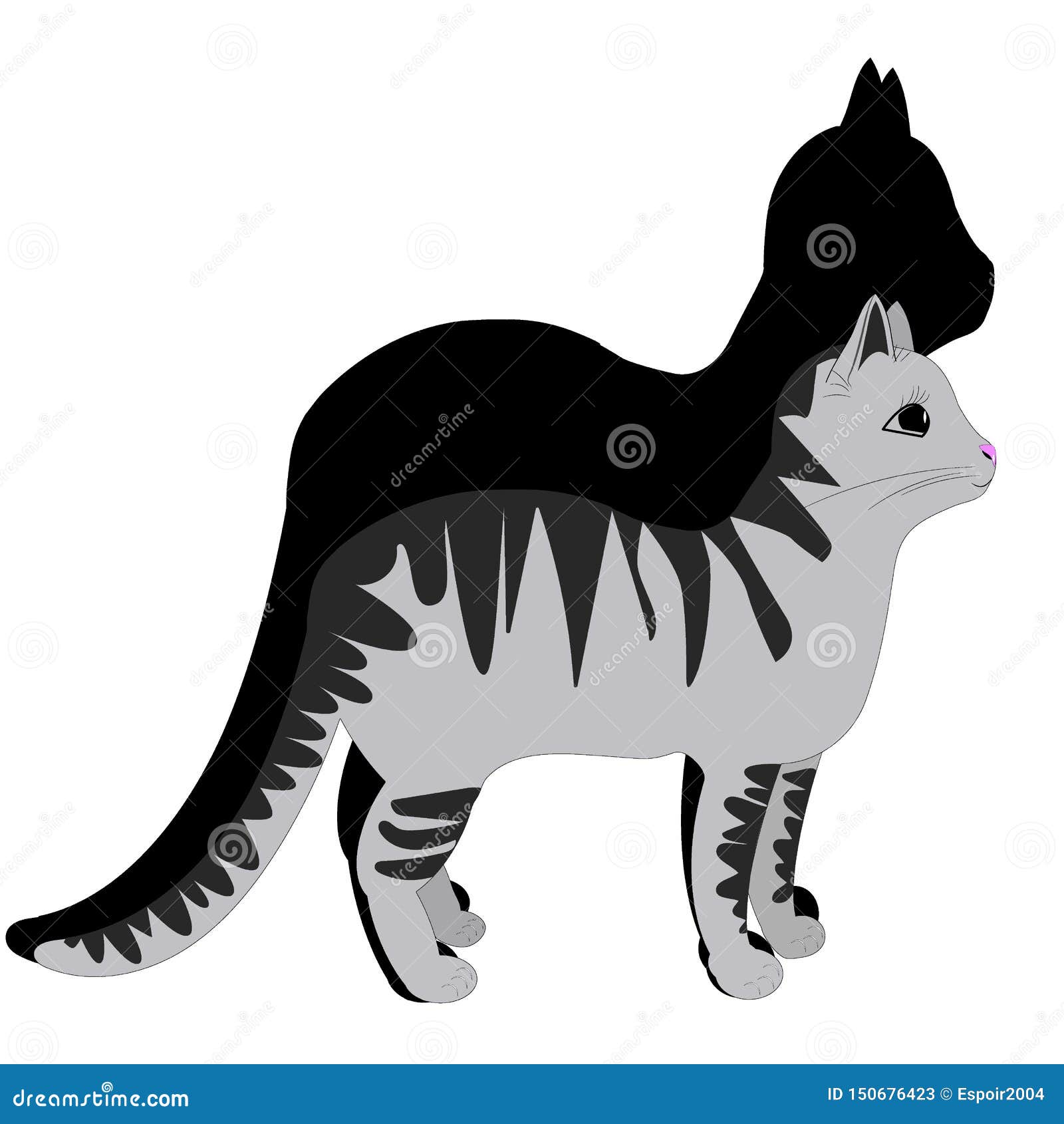Gray Cat in Black Striped. Side View Stock Illustration - Illustration ...