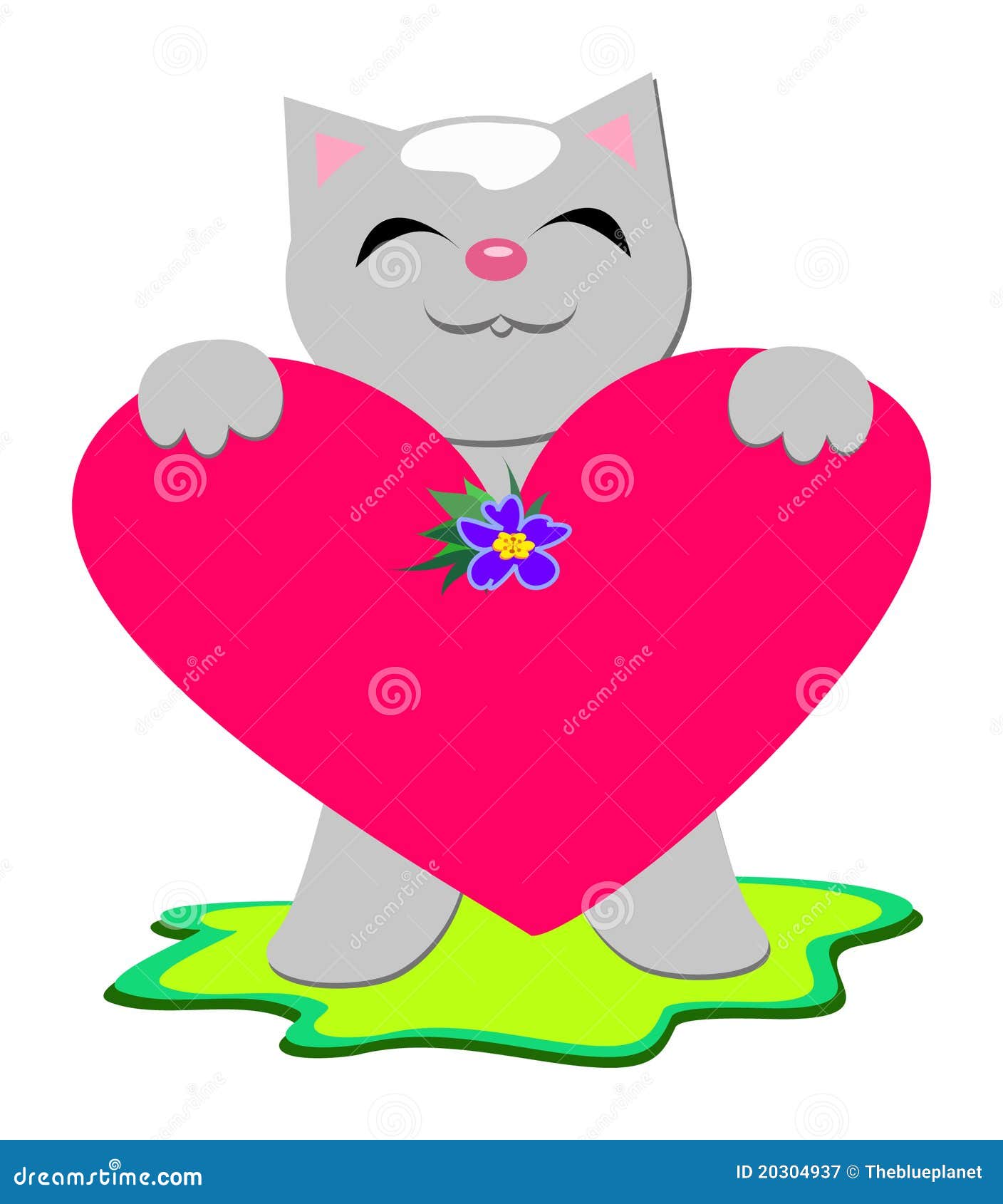 Gray Cat with a huge Heart stock vector. Illustration of leaf - 20304937