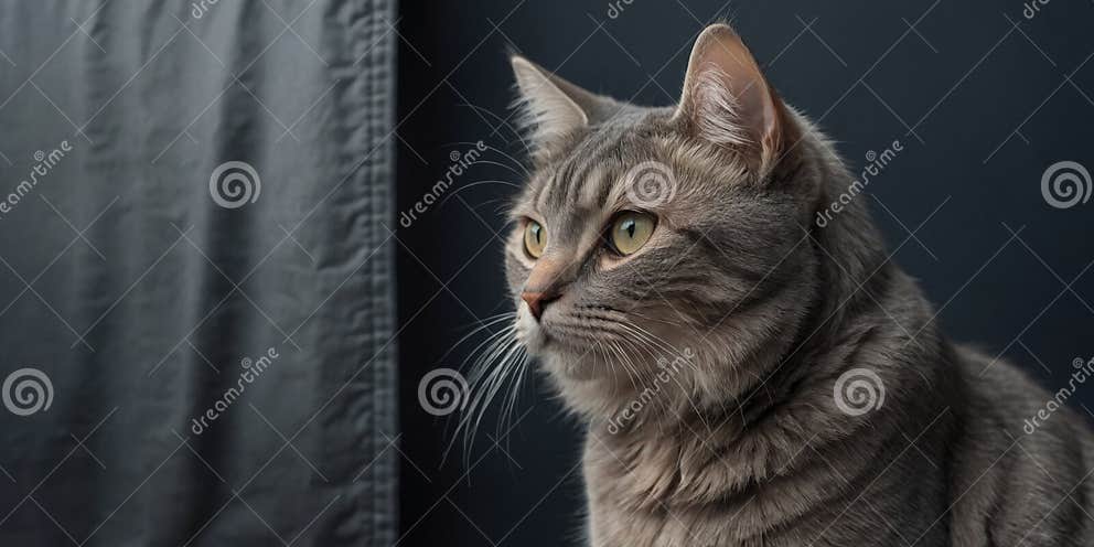 Gray Cat Looking from Behind a Blank Gray Banner. Stock Image - Image of banner, gray: 330574125