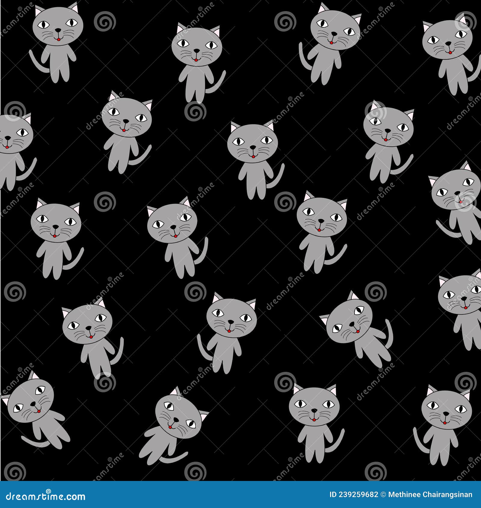 Gray Cat Pattern on Black Background Stock Vector - Illustration of ...