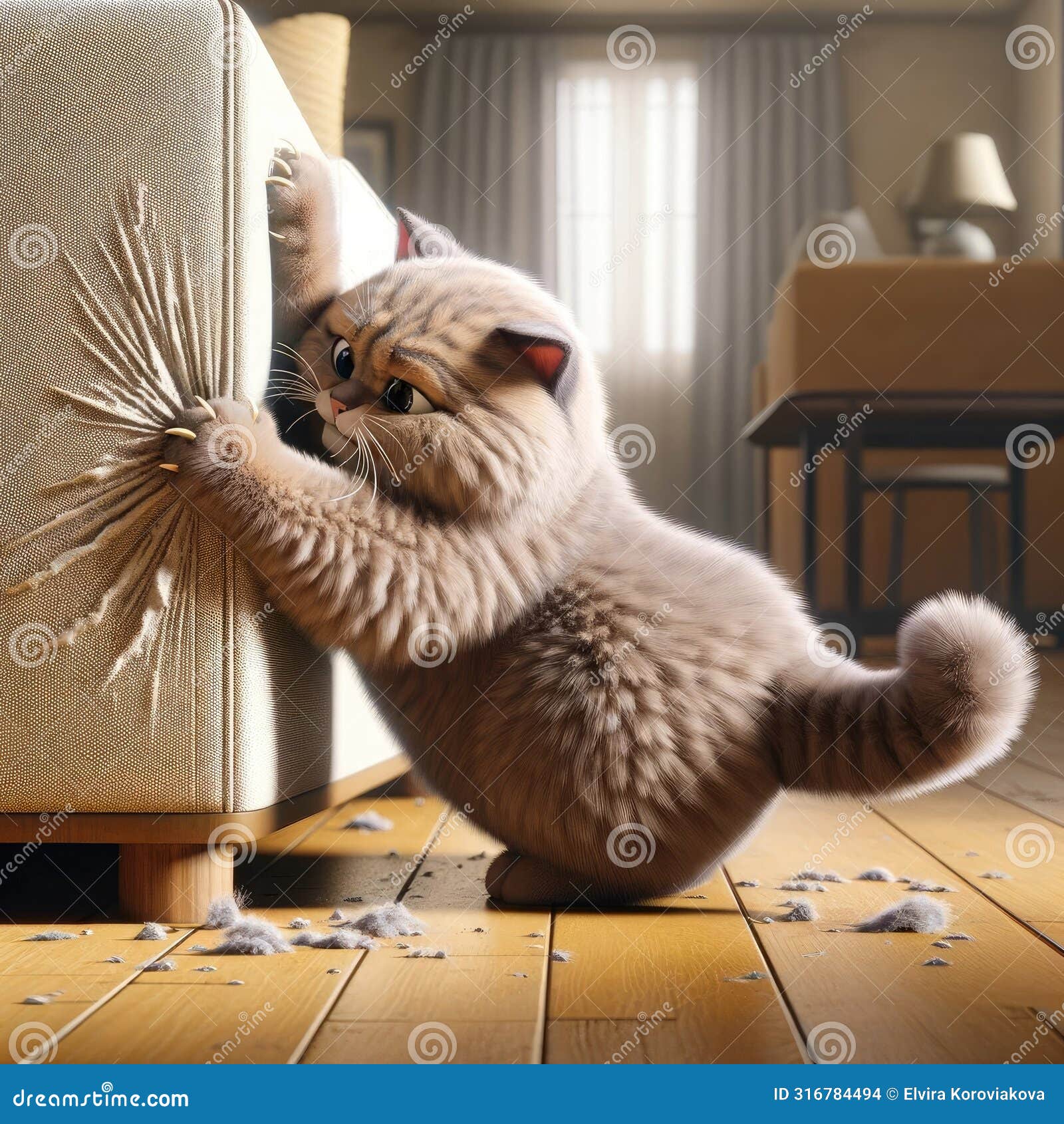 Gray Cat Sharpening His Claws on the Couch AI Generation Stock Photo ...