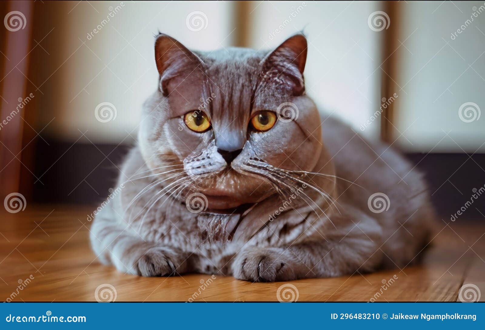 A Gray Cat on the Table in the House Stock Photo - Image of small ...