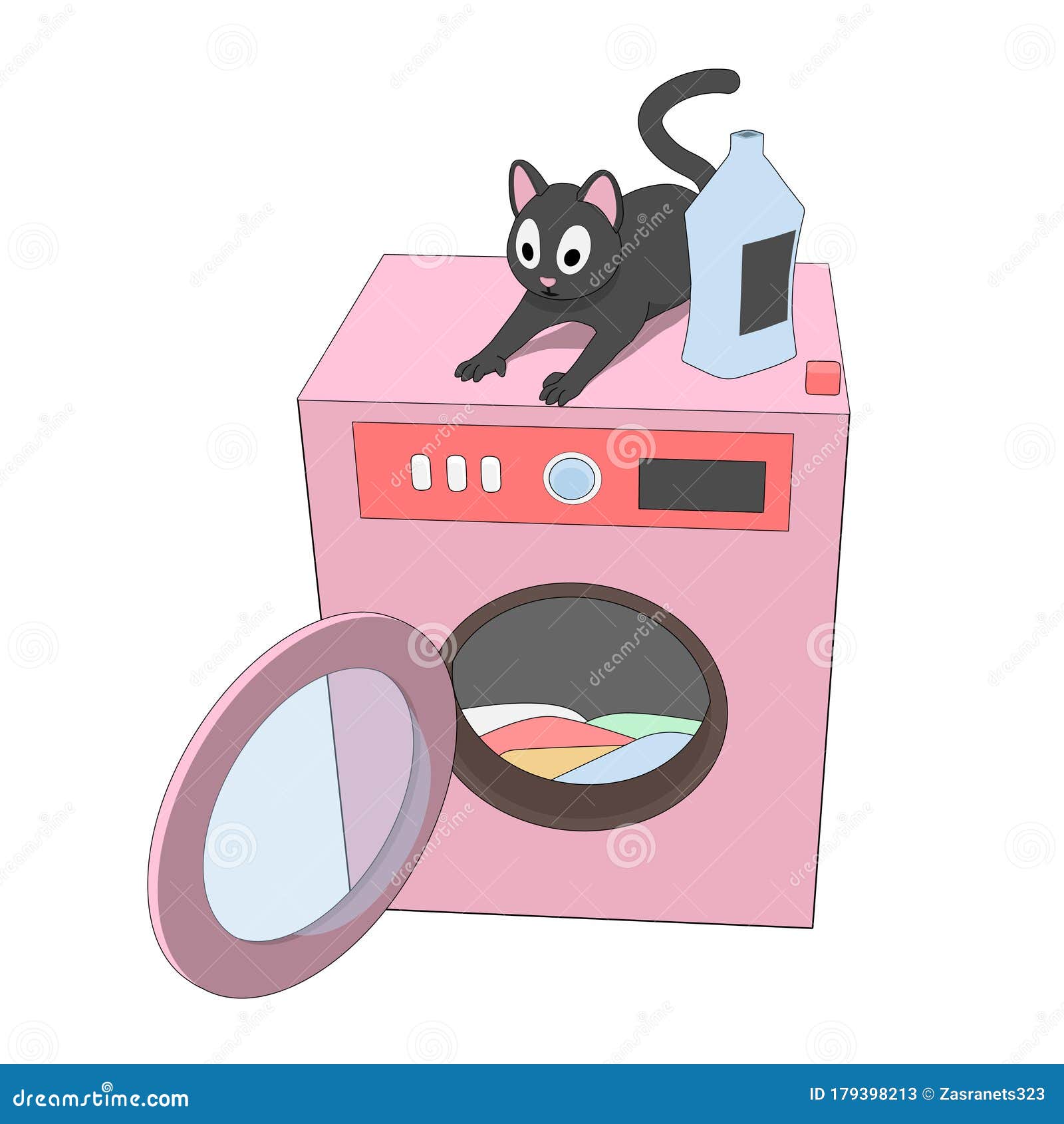 Gray Cat on Washing Machine. Stock Vector - Illustration of funny ...