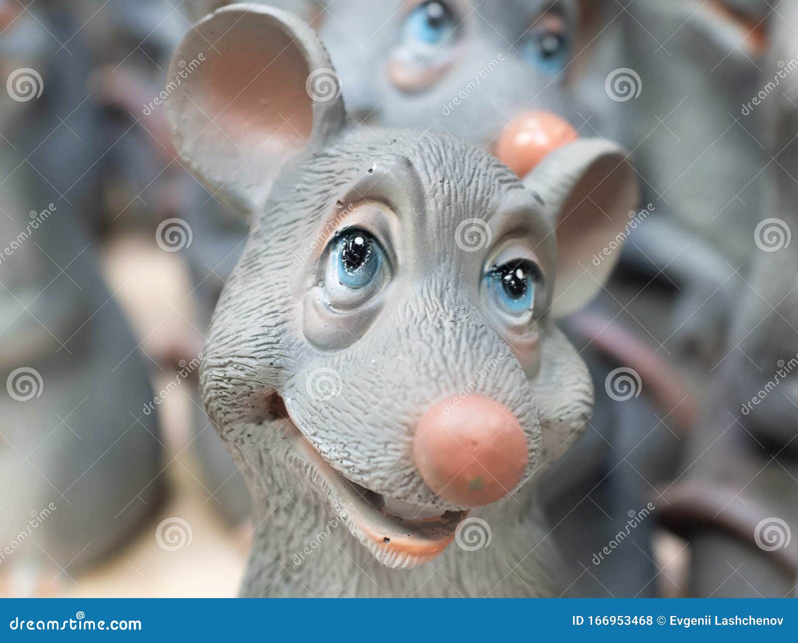Gray Ceramic Mouse Smiling on Front View Closeup. Symbol of 2020 Stock ...