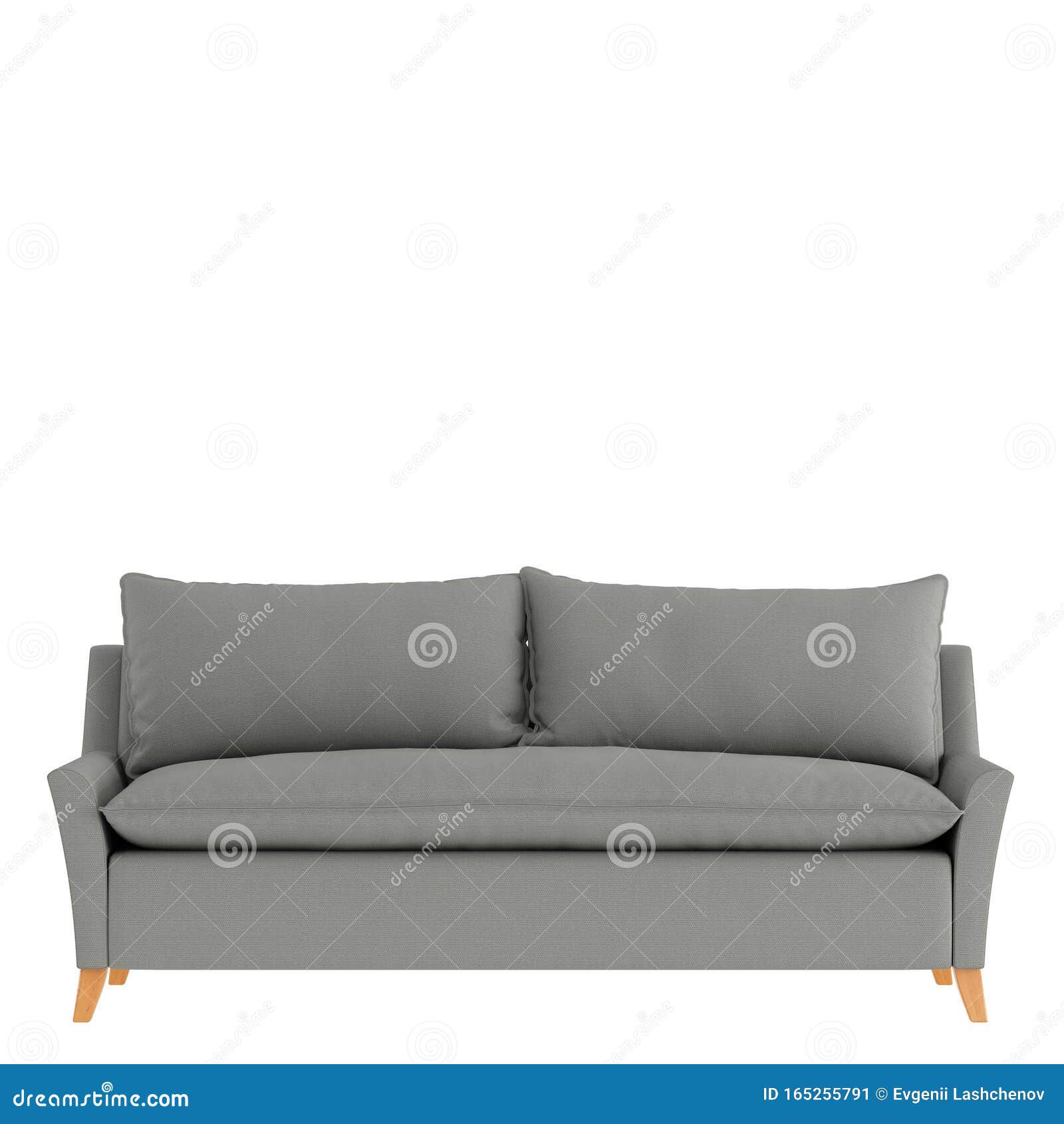 Gray Cloth Sofa Front View on an Isolated Background. 3d Rendering ...