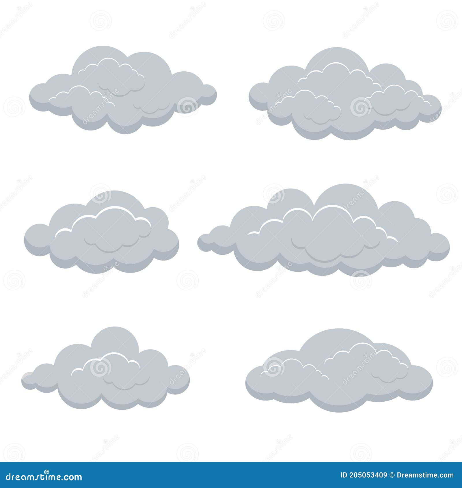 Gray Clouds Set Isolated on a White Background. Vector Illustration ...