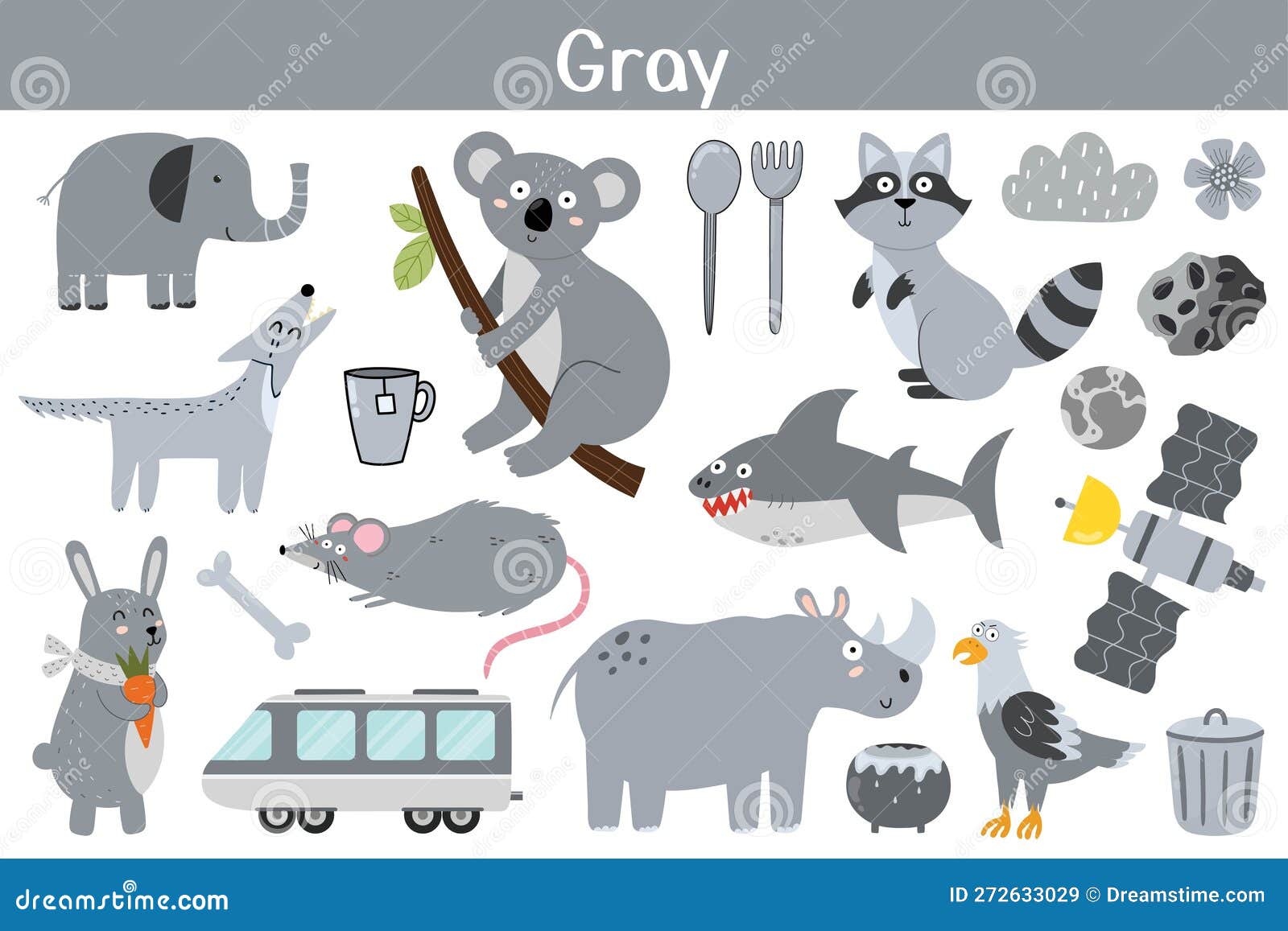 Gray Color Objects Set. Learning Colors for Kids Stock Vector ... Gray Color Objects Set. Learning Colors for Kids Stock Vector ...