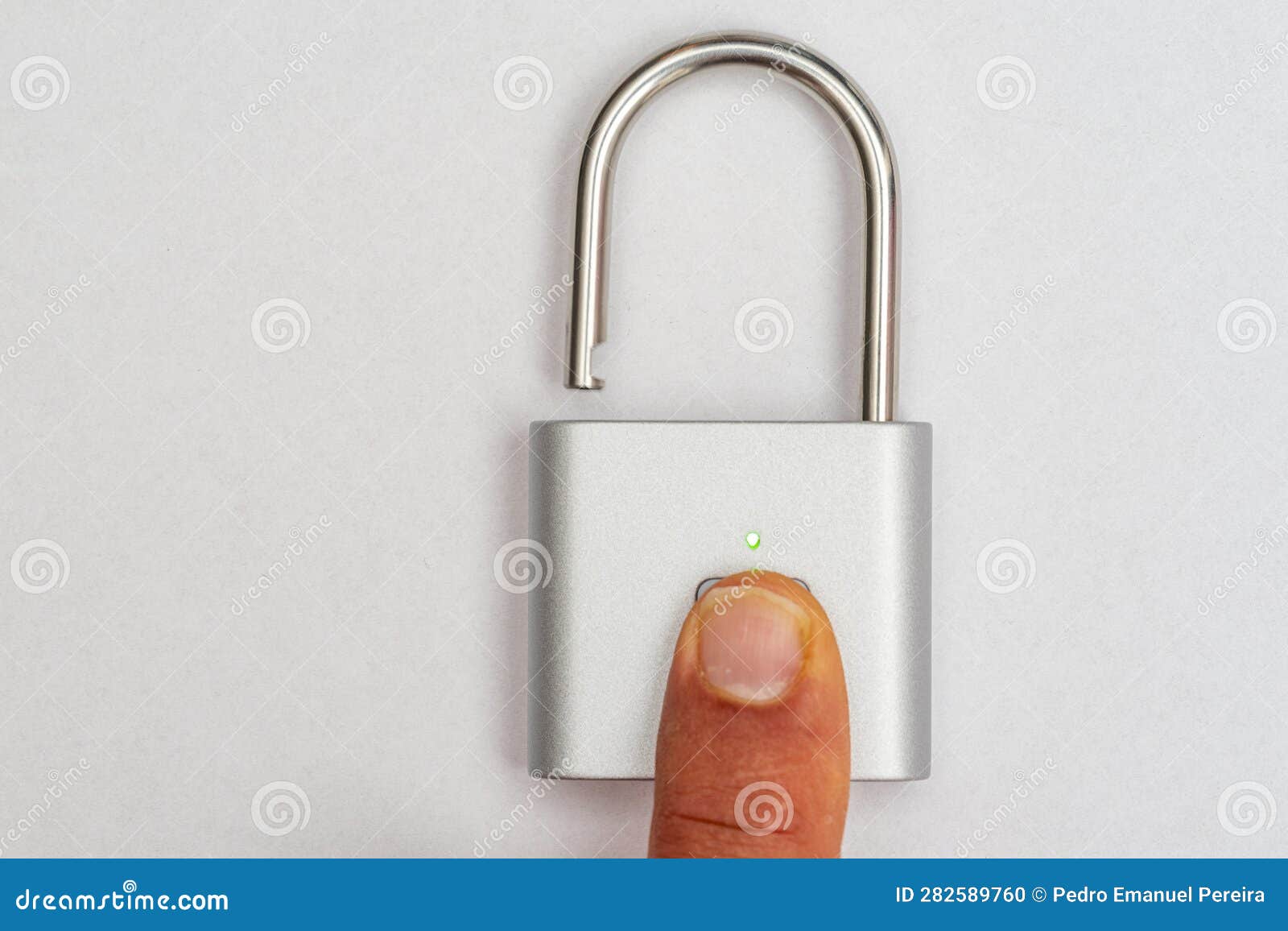 Gray Color Padlock with Fingerprint Opening. Finger on Sensor with ...