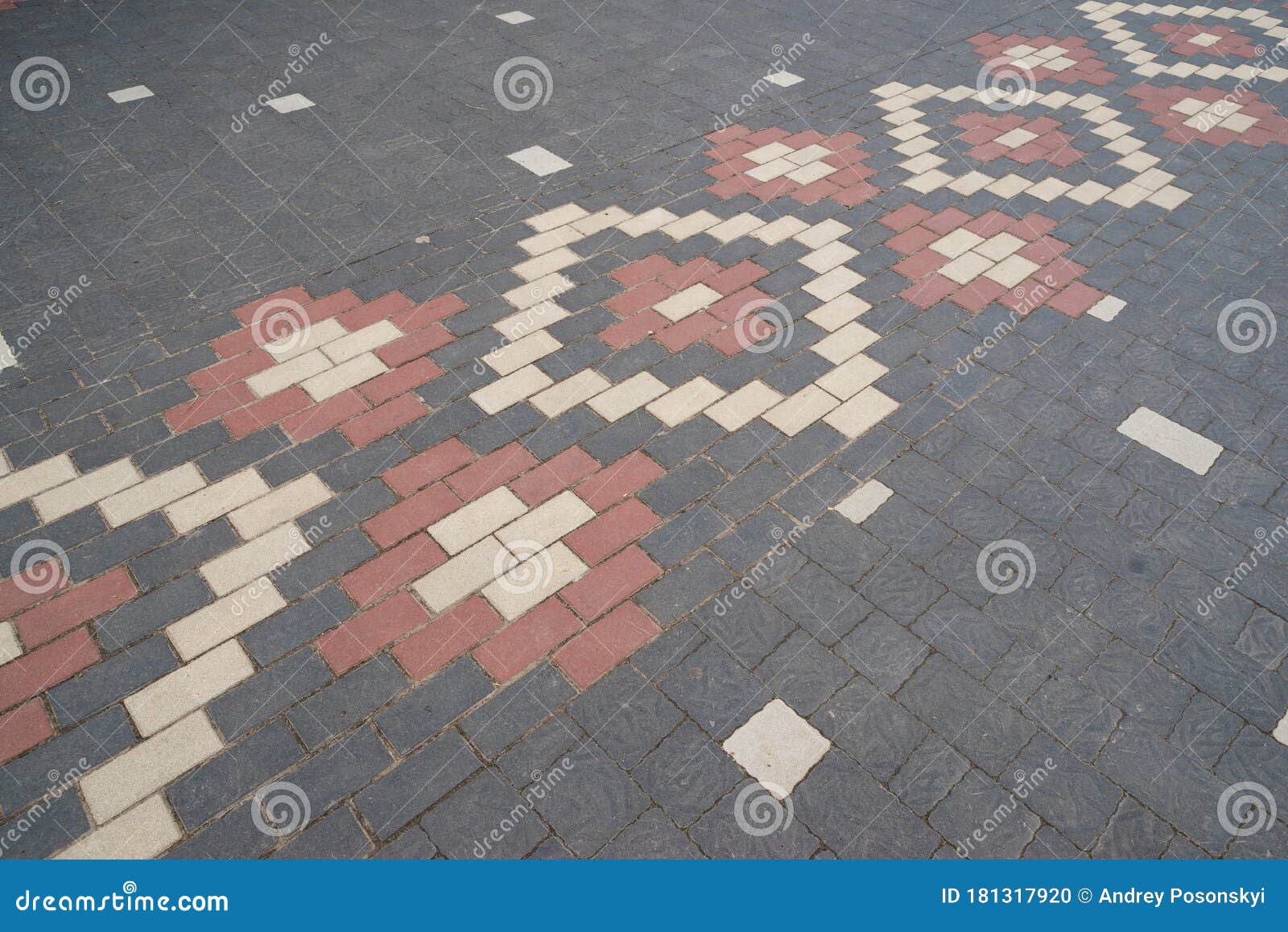 Pavement Tiles Lined with Geometric Patterns Stock Photo - Image of ...