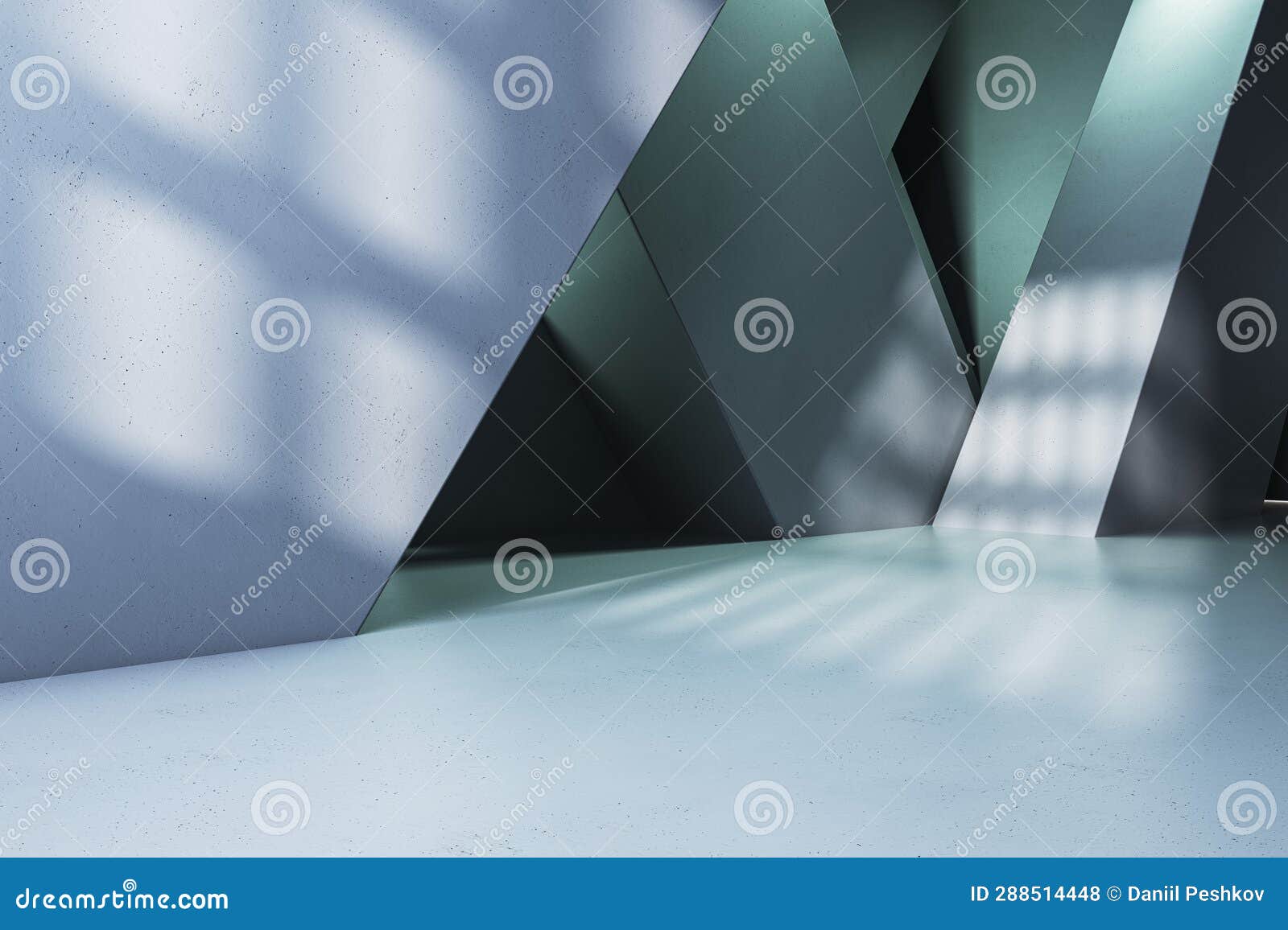 Gray Concrete Gallery Interior with Geometric Walls. Stock Illustration ...