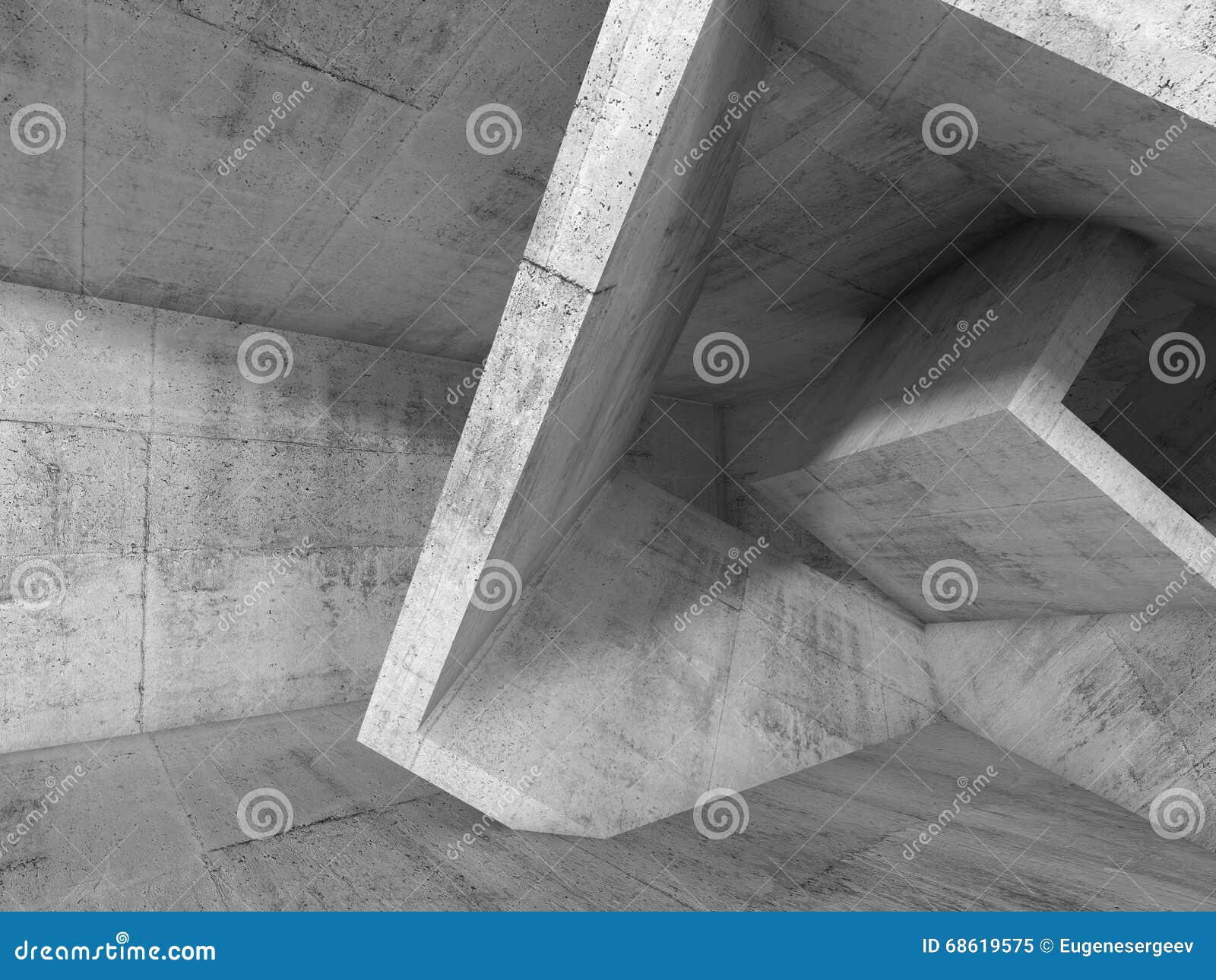 Gray Concrete Room with 3d Cubic Structures Stock Illustration ...