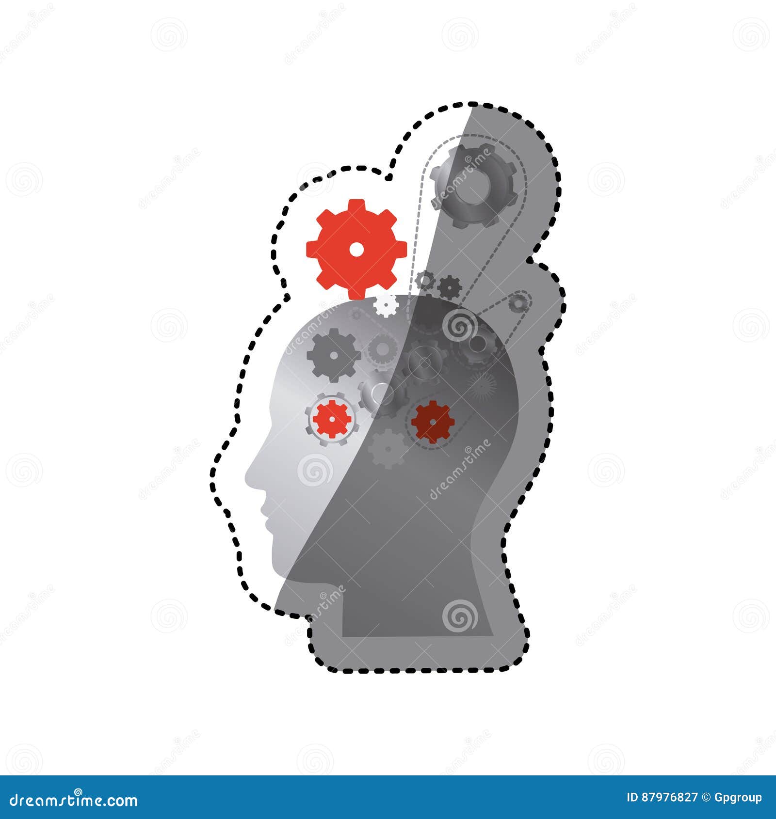 Gray Contour Human with Gear Icon Stock Illustration - Illustration of ...