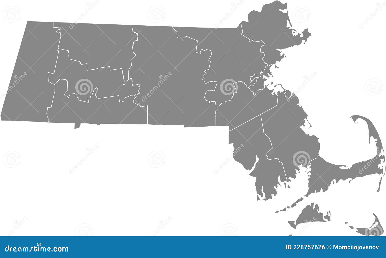 Gray Counties Map of Massachusetts, USA Stock Vector - Illustration of ...