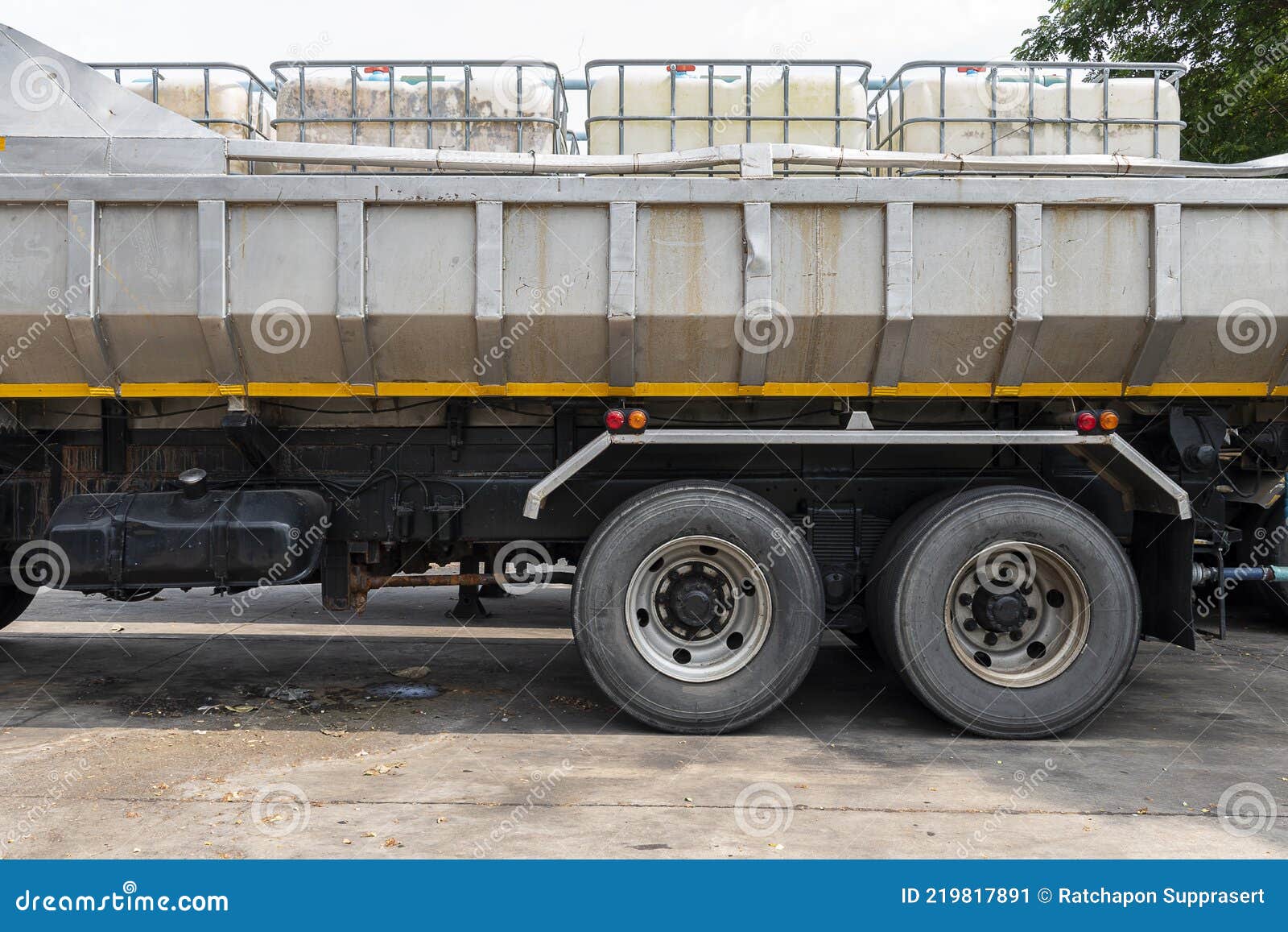 Gray Dump Truck Loading Water Tank Stock Image - Image of large ...