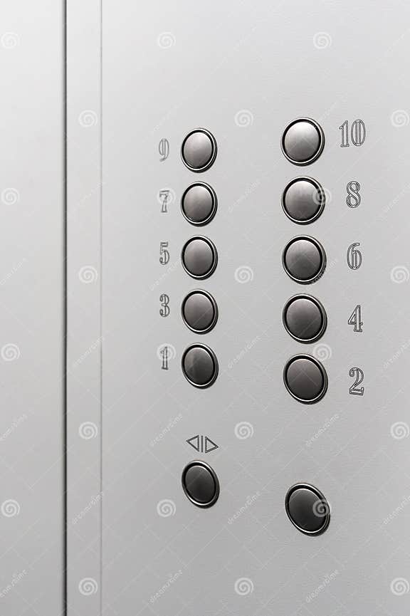 Gray Elevator Panel with Silver Buttons in a Ten-story Building Stock ...