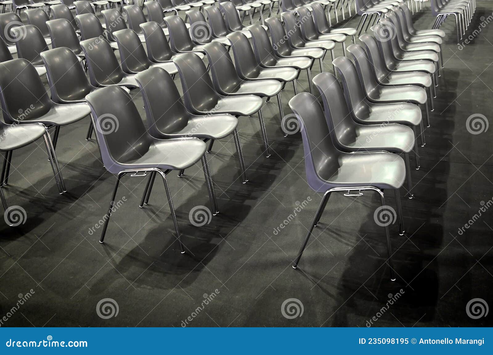 Gray Empty Audience Seats Arranged in Rows Stock Image - Image of dark ...