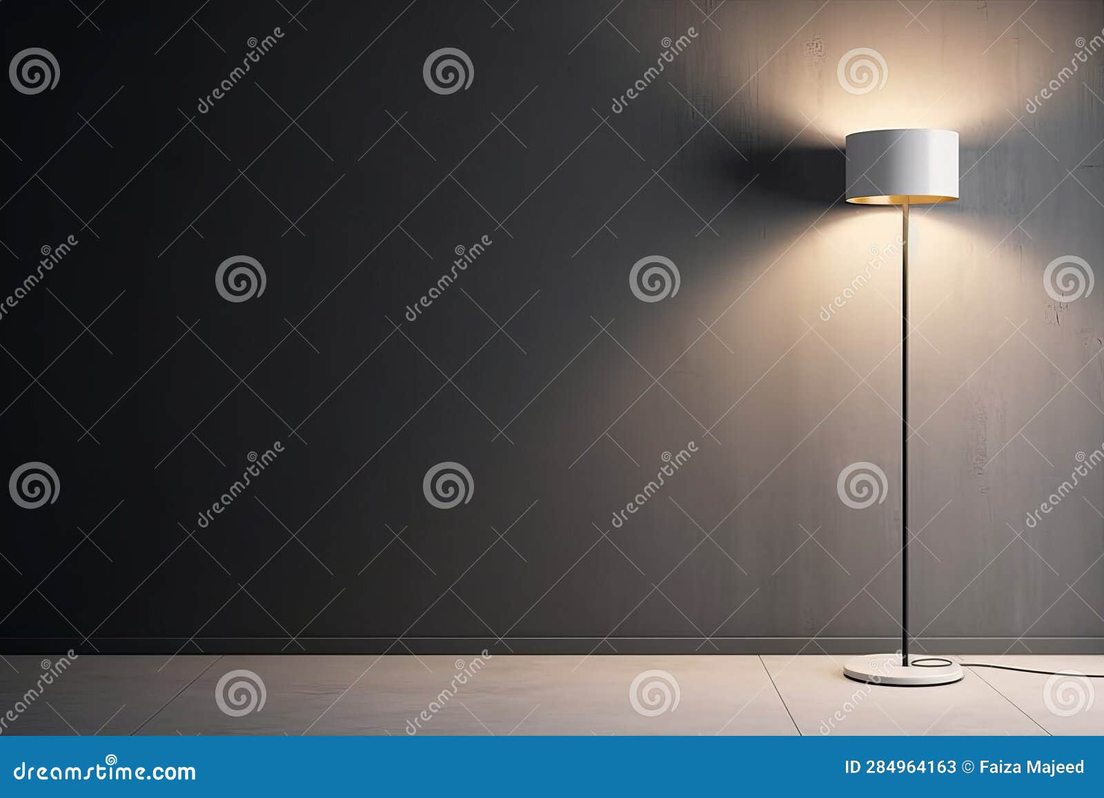 Gray Empty Wall with Built-in Lighting and Floor Lamp. Modern Stylish ...