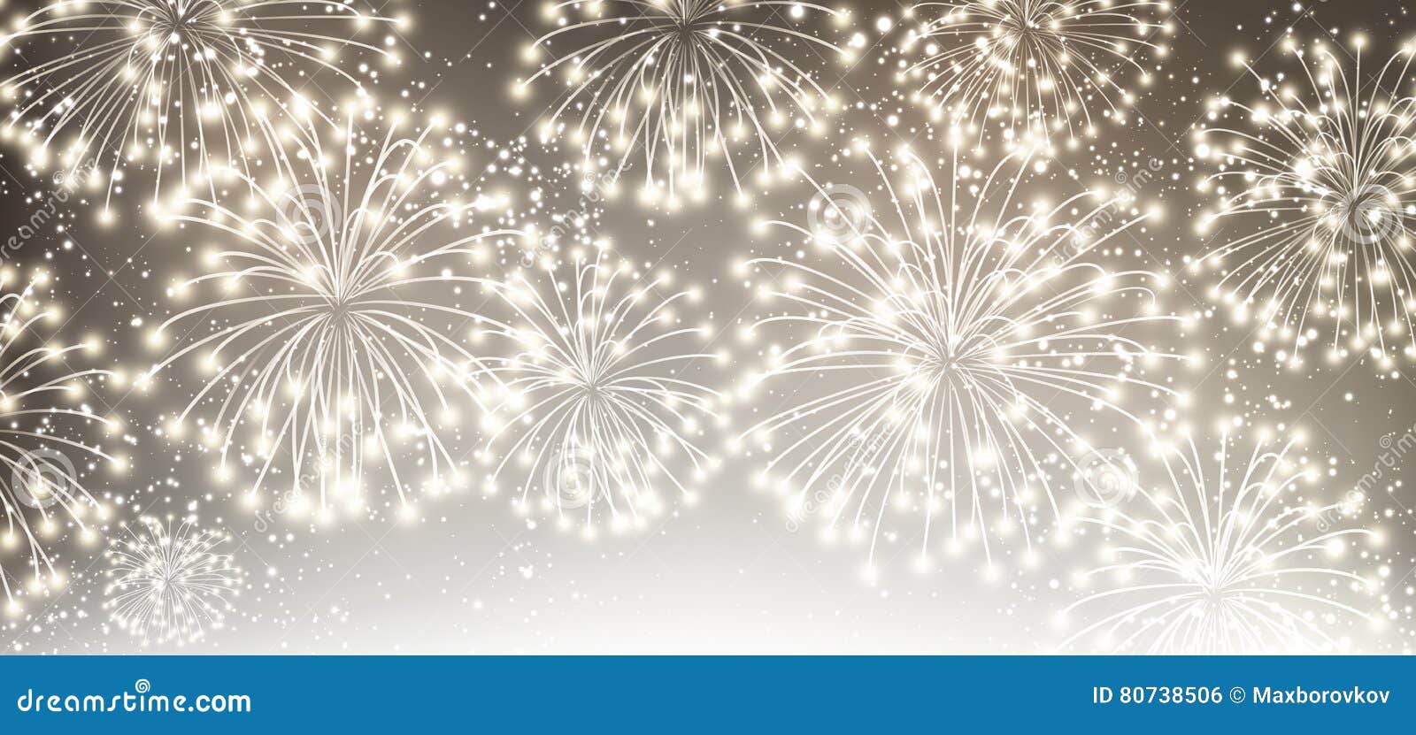 Gray Festive Banner with Fireworks. Stock Illustration - Illustration ...