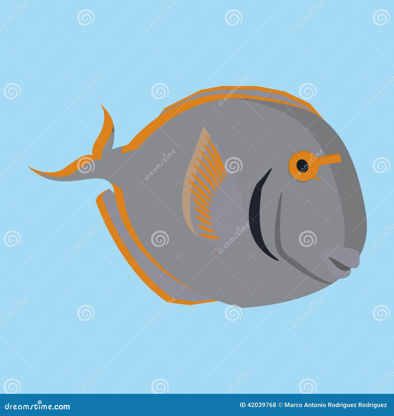 Gray Fish Isolated on Blue Background Stock Illustration - Illustration ...