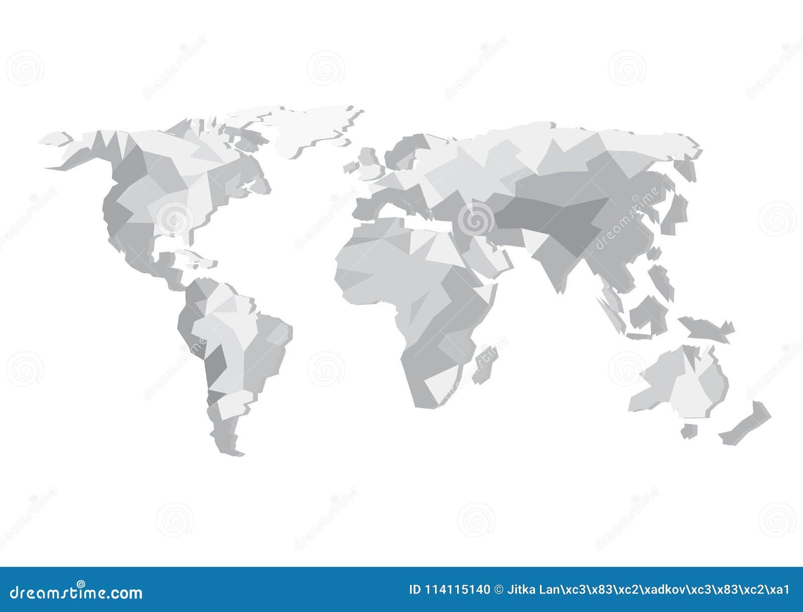 Gray Flat Design Vector World Map Silhouette Isolated on White ...
