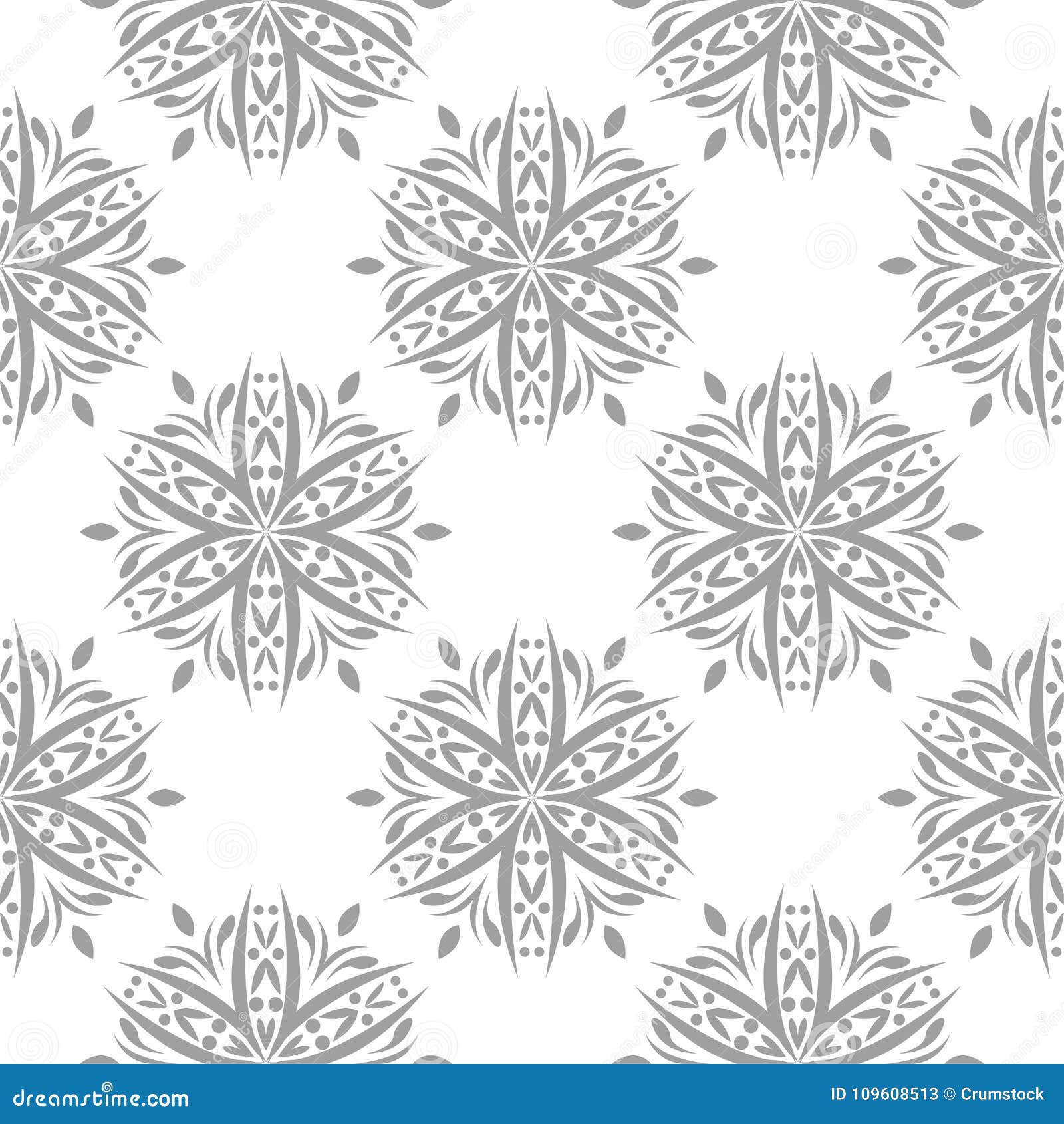 Gray Floral Seamless Pattern on White Background Stock Vector ...