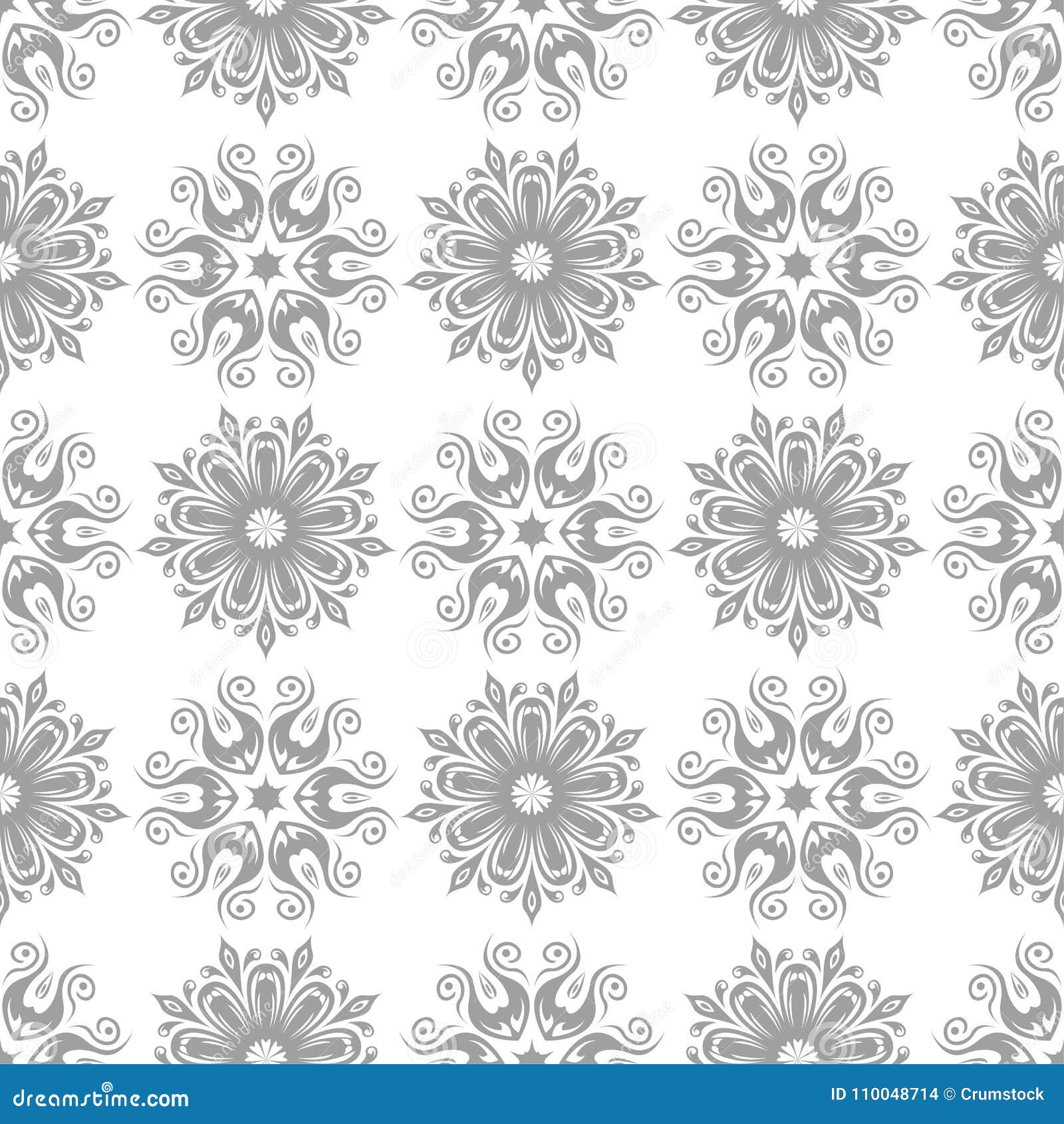 Gray Floral Seamless Pattern on White Background Stock Vector ...