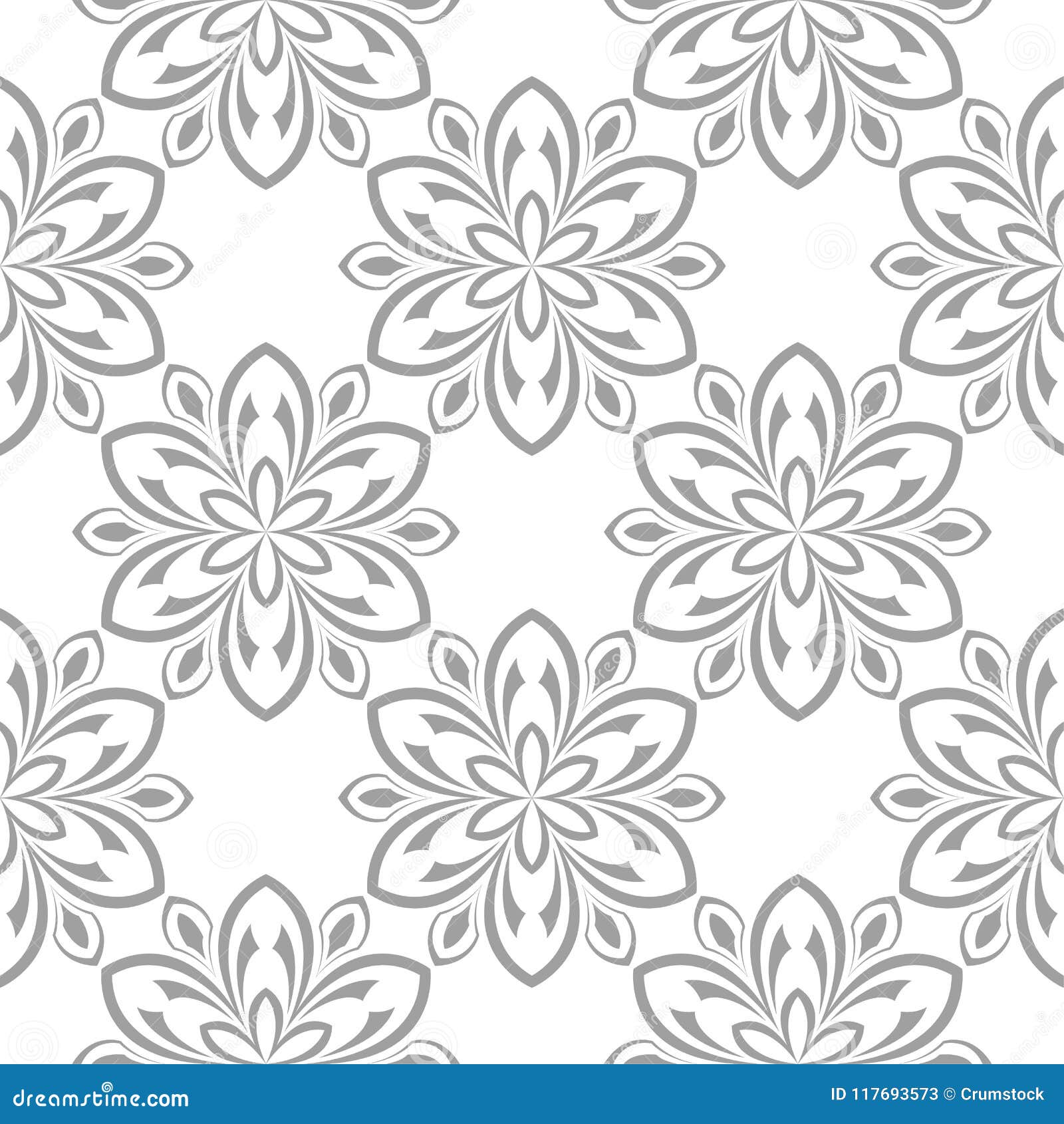 Gray Floral Seamless Pattern on White Background Stock Vector ...