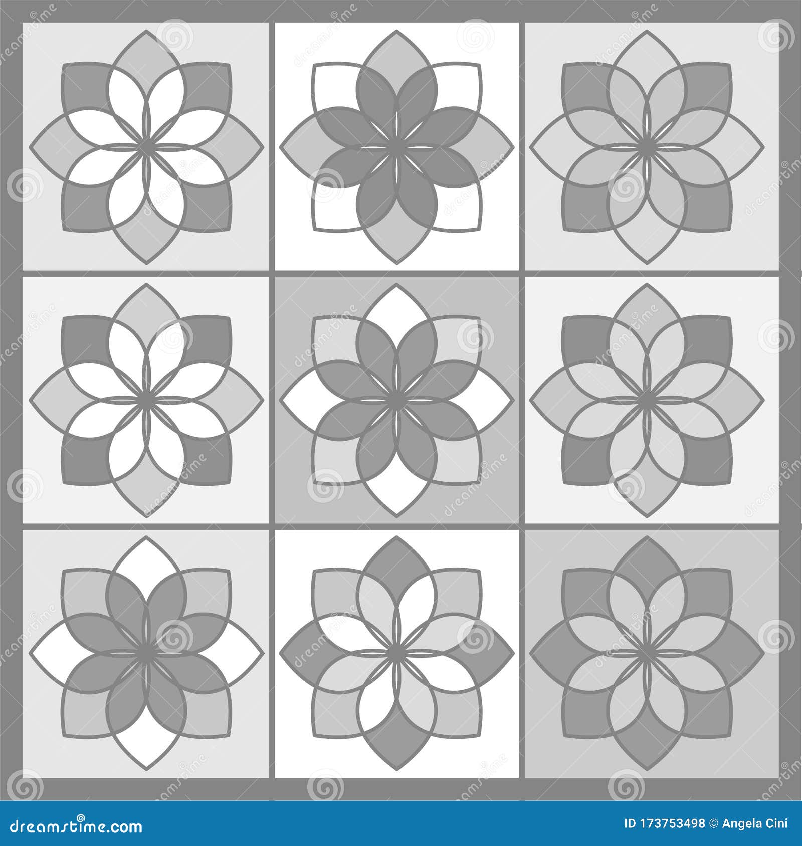 Gray Flower Tile Floral Pattern Design Stock Vector - Illustration of ...