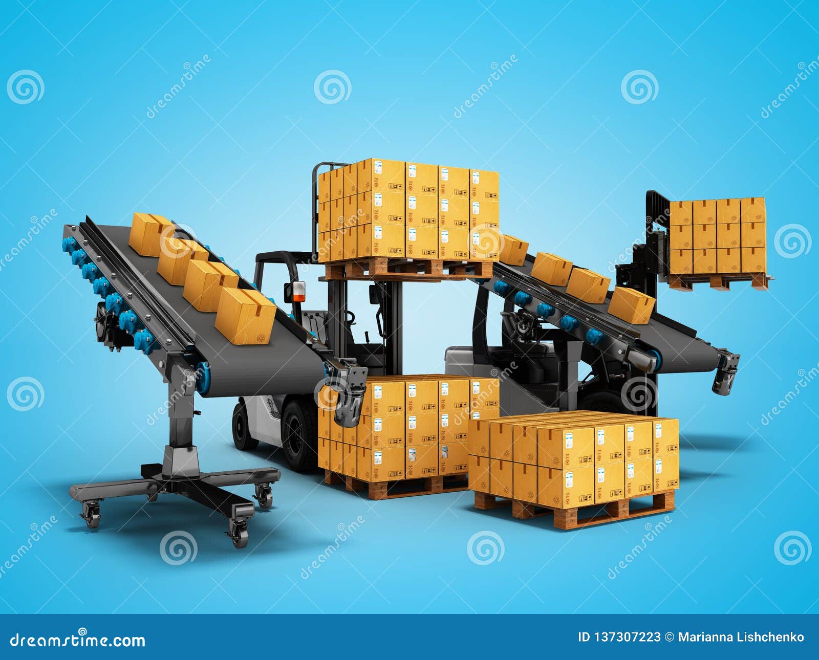 Loading Boxes With Goods From Warehouse Into Different Types Of Cargo ...