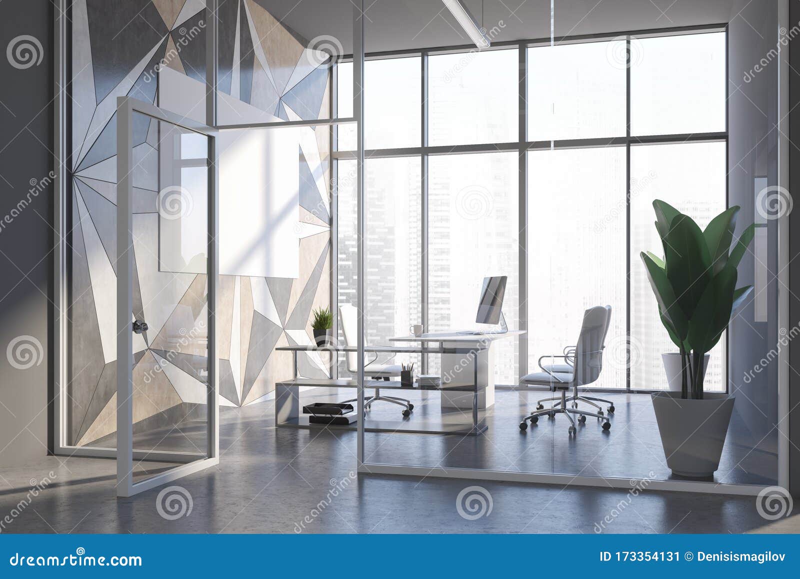 Gray Geometric Pattern Boss Office Interior Stock Illustration ...