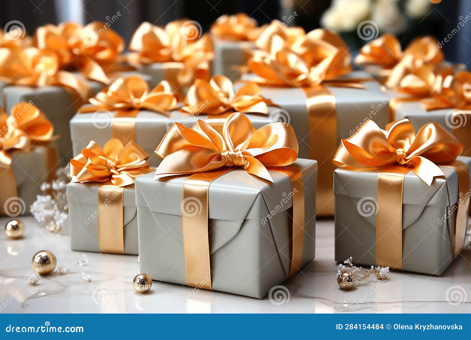 Gray Gift Boxes with Orange Bows in Interior. Generative AI Stock ...