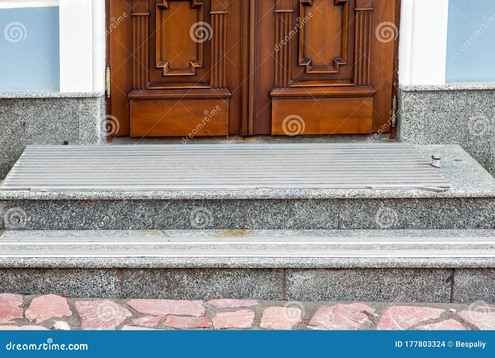 Gray Granite Threshold with Steps Covered with Non-slip Rubber Strips ...