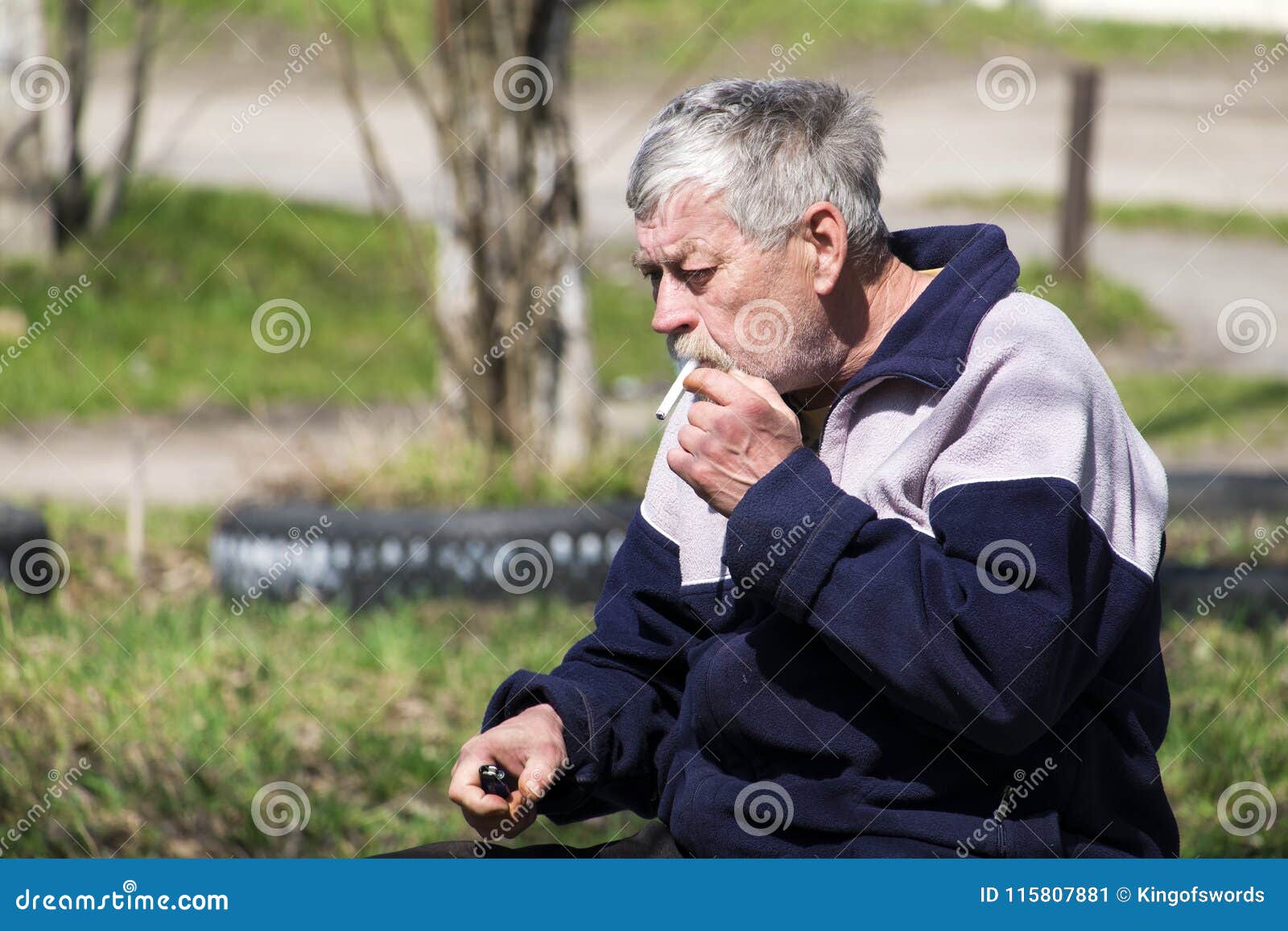 Old Bearded Man Smoking a Cigarette without a Filter Stock Image ...