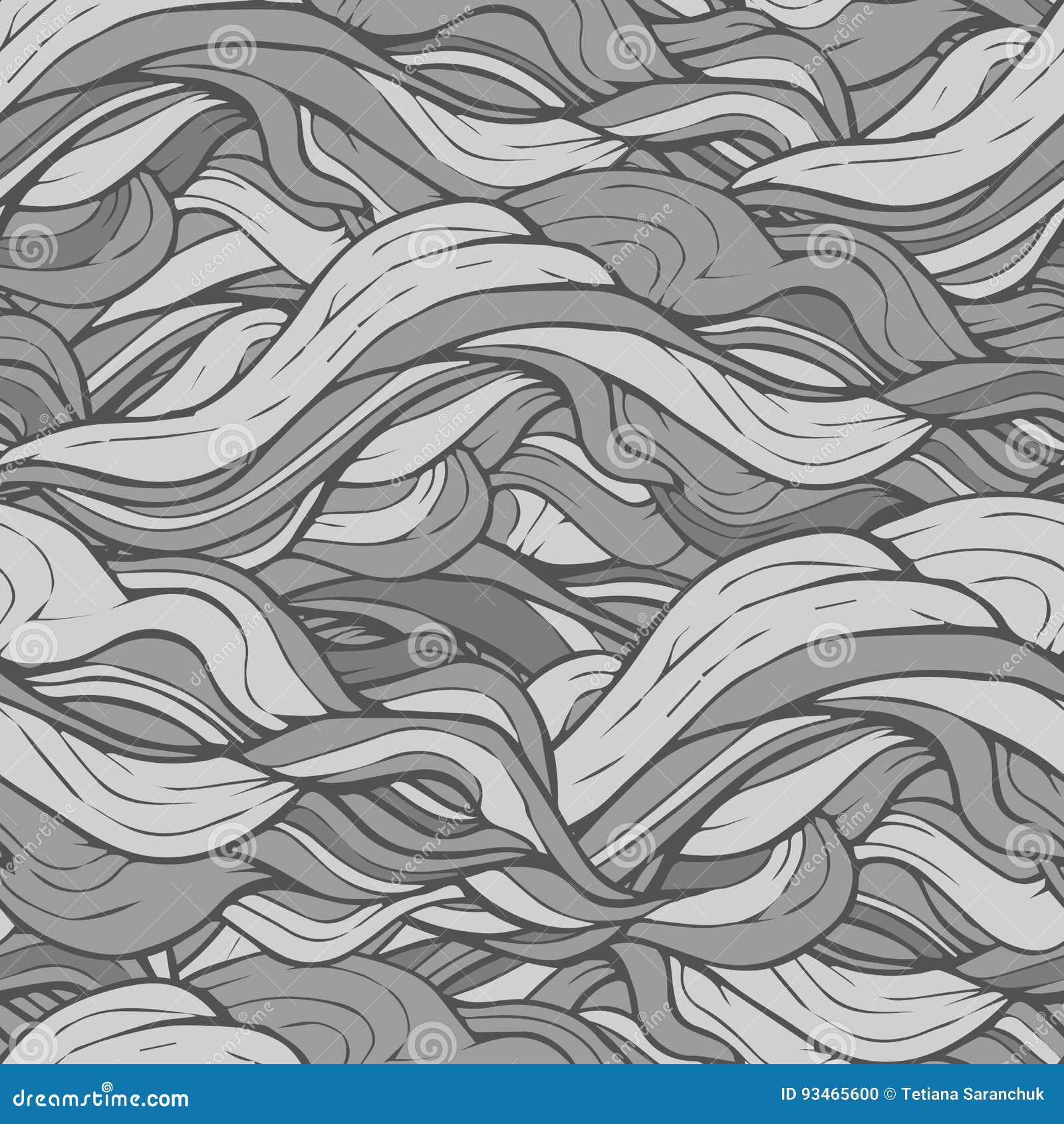 Gray Hand Drawn Wave Seamless Pattern Stock Vector - Illustration of ...